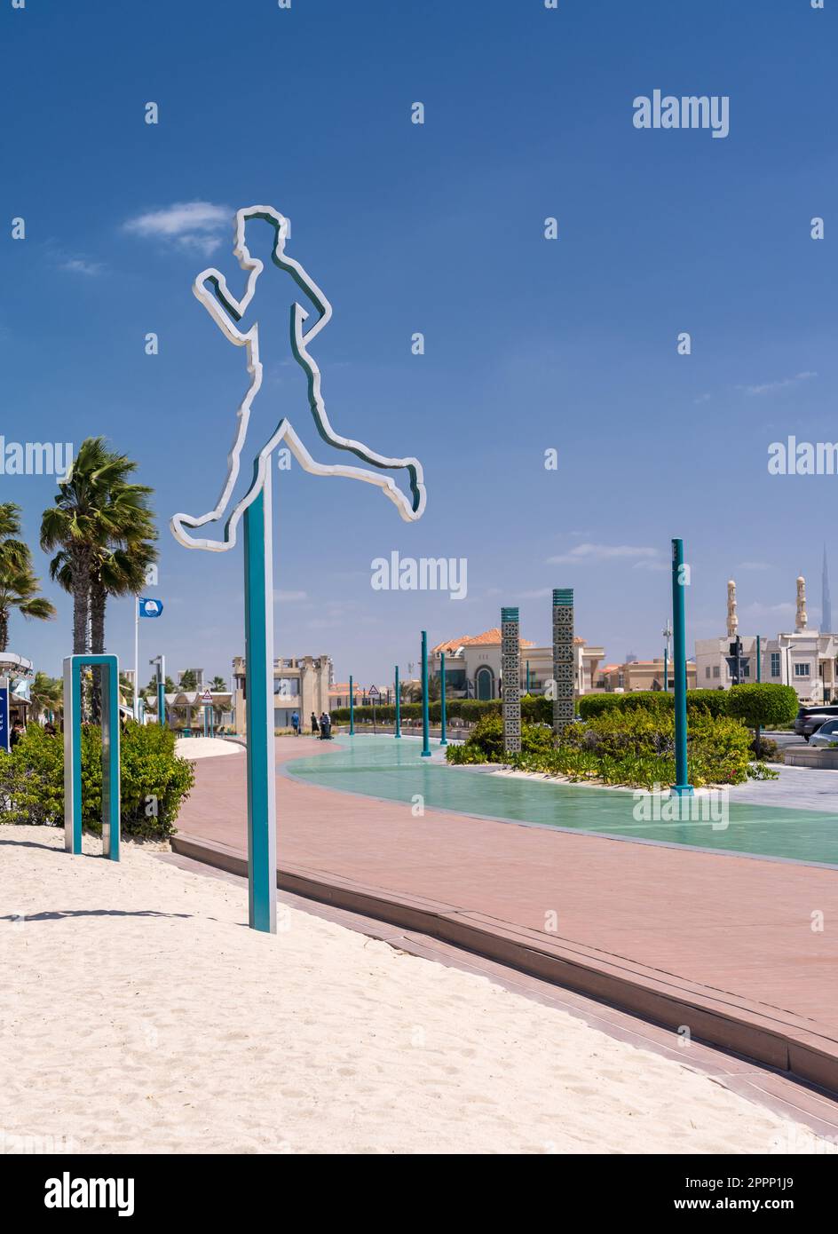 Jogging sign for the green Zero Point running track at Jumeirah public ...