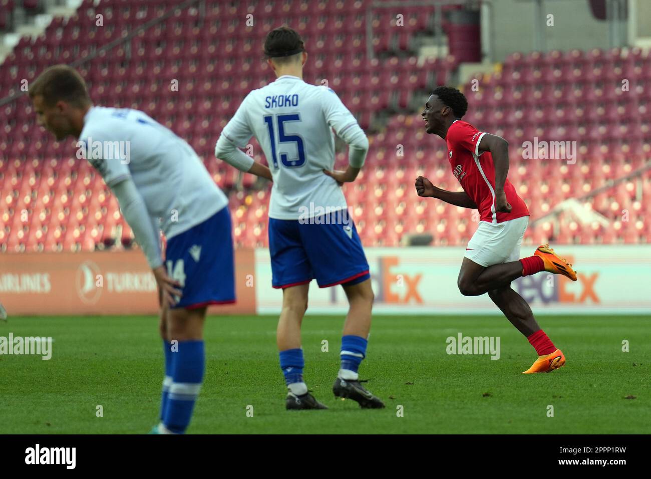 GENEVA - Ernest Poku of AZ celebrates the 2-0 during the UEFA Youth ...