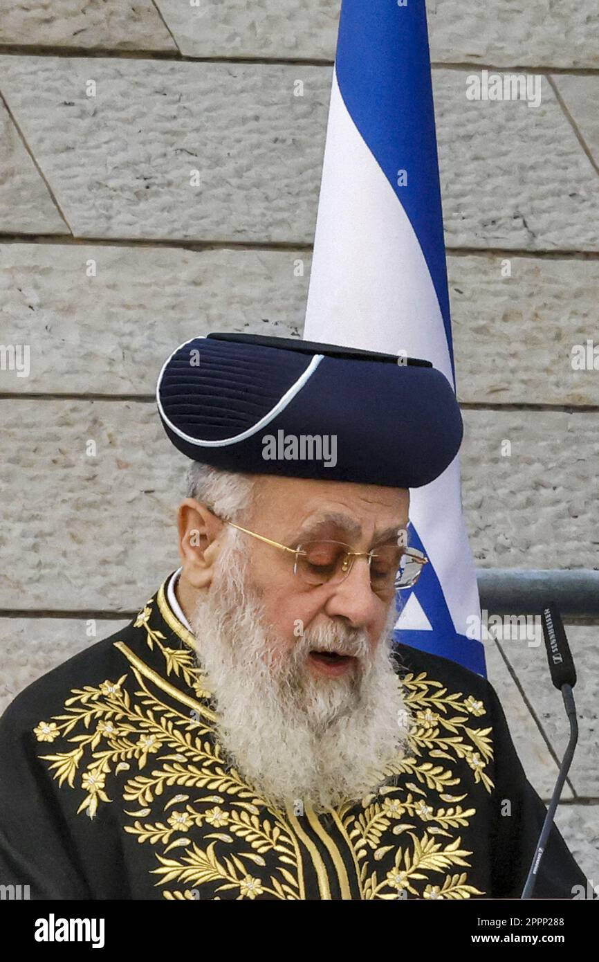 Jerusalem, Israel. 24th Apr, 2023. Yitzhak Yosef, Sephardi Chief Rabbi ...