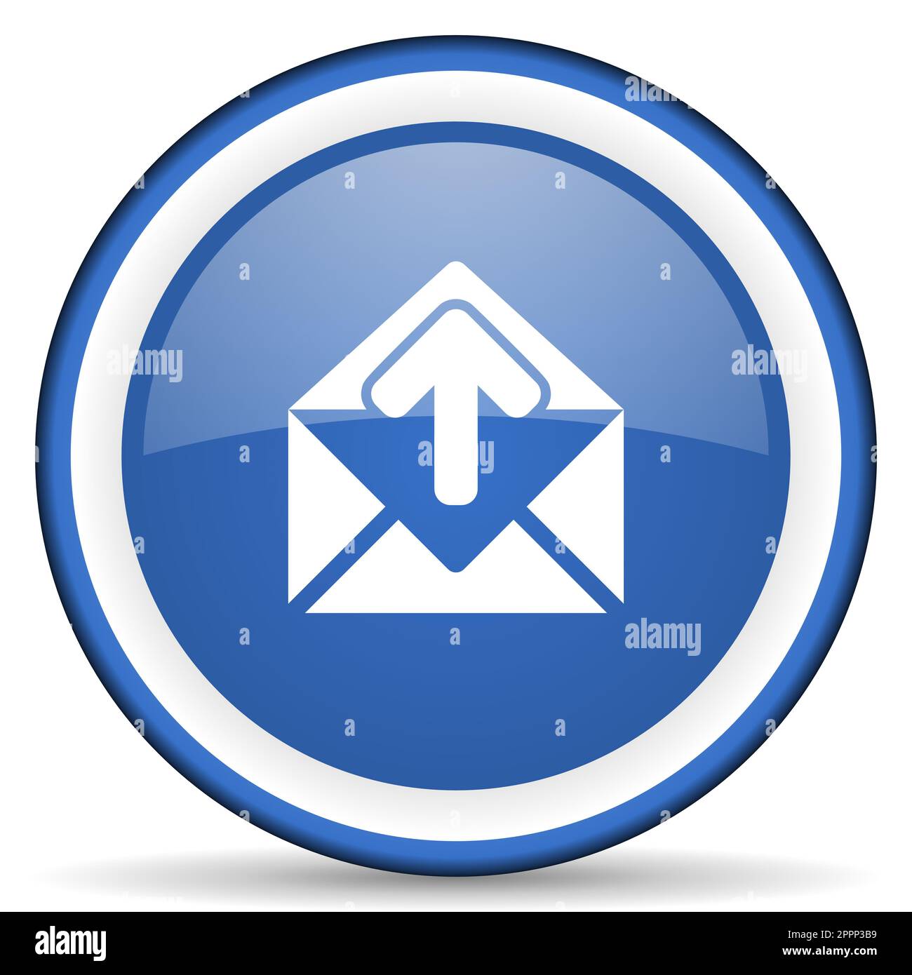 Email glossy web icon, blue circle button isolated on white background ...