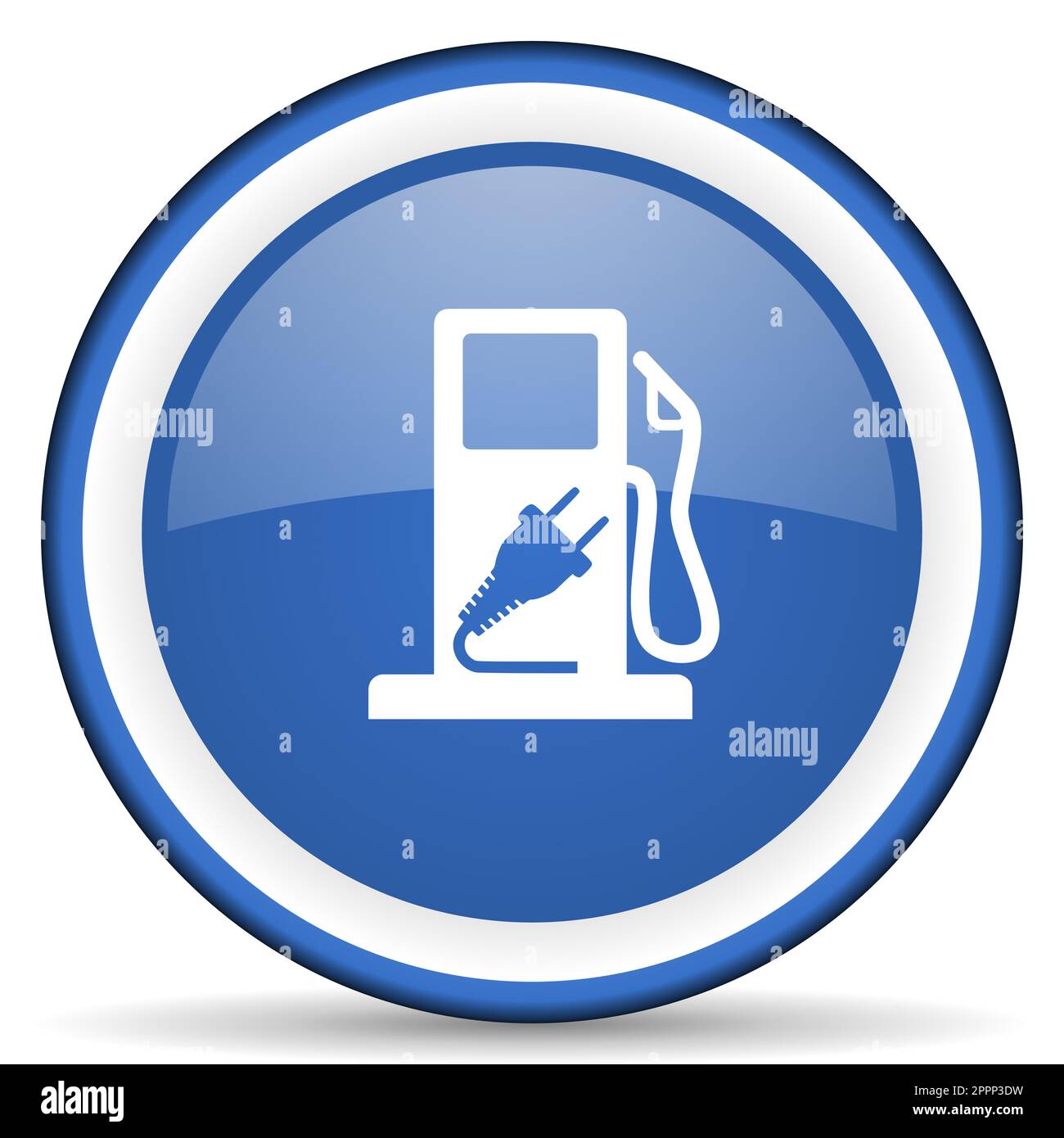 Fuel glossy web icon, blue circle button isolated on white background ...