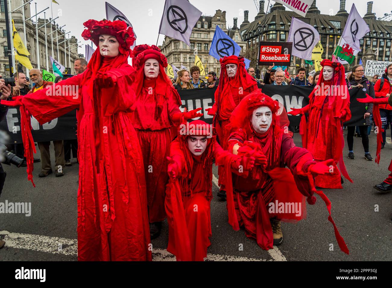 Red Rebels, Extinction Rebellion protest fighting for climate justice ...