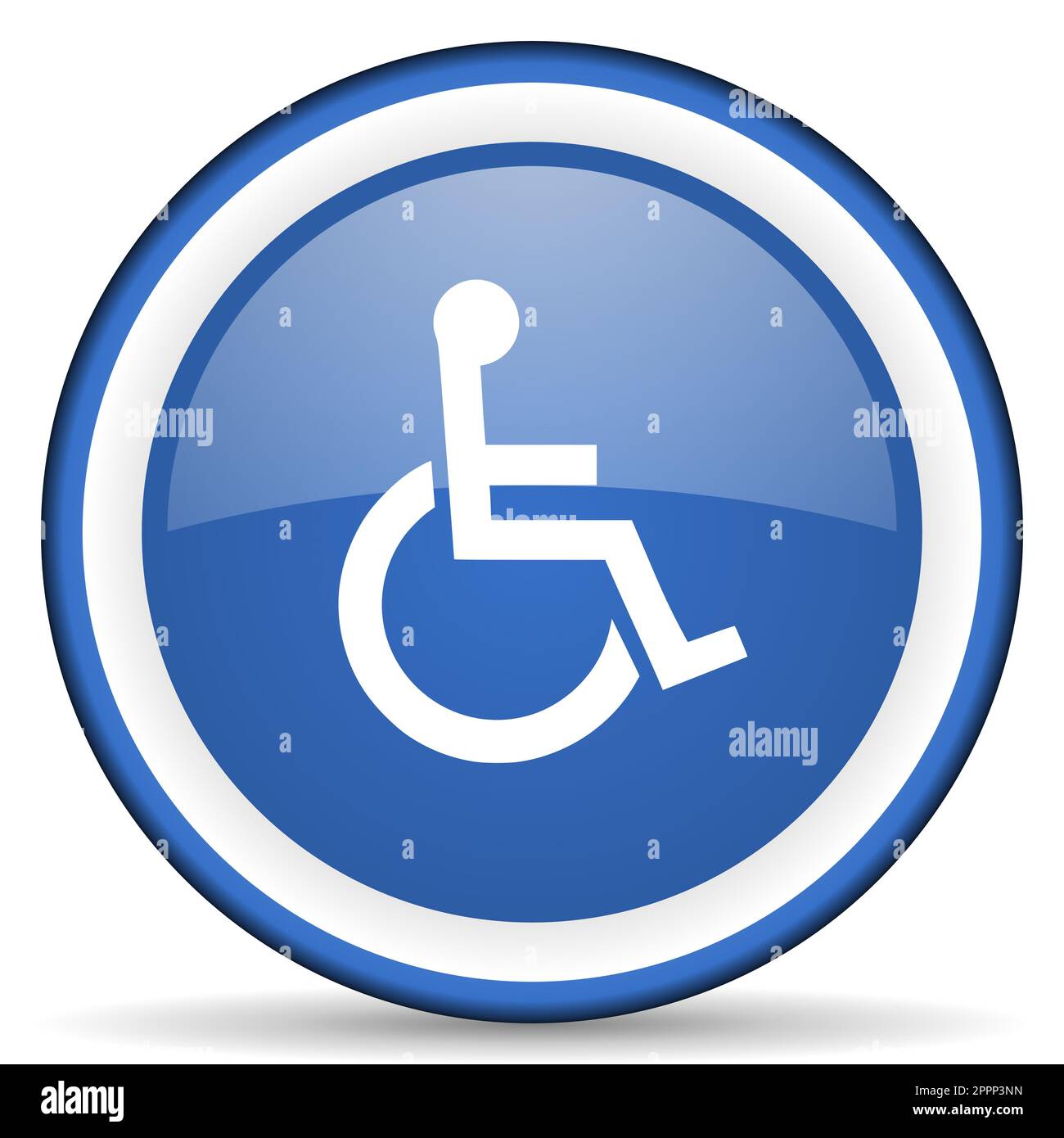 Wheelchair glossy web icon, blue circle button isolated on white ...