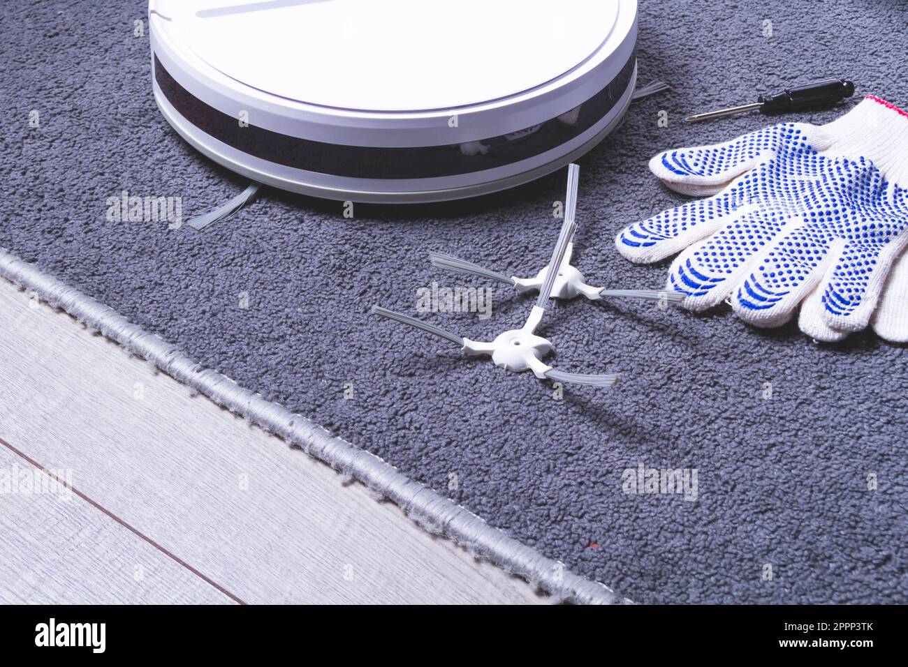 Maintenance of the robot vacuum cleaner. Replacement of brushes and ...
