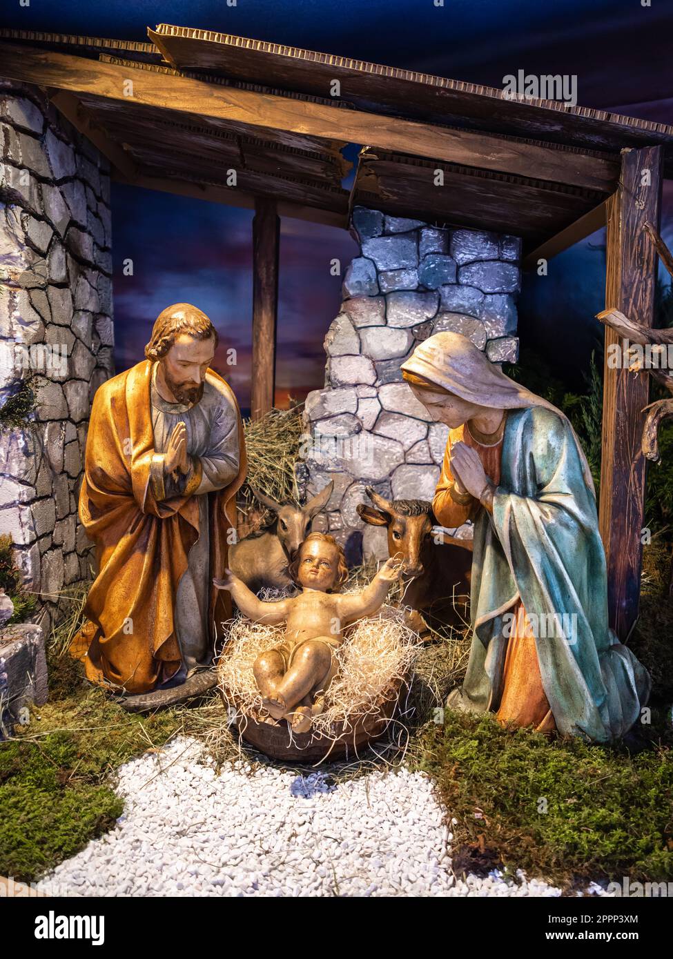 Venzone, Italy - December 29, 2022: Christmas nativity scene in the ...