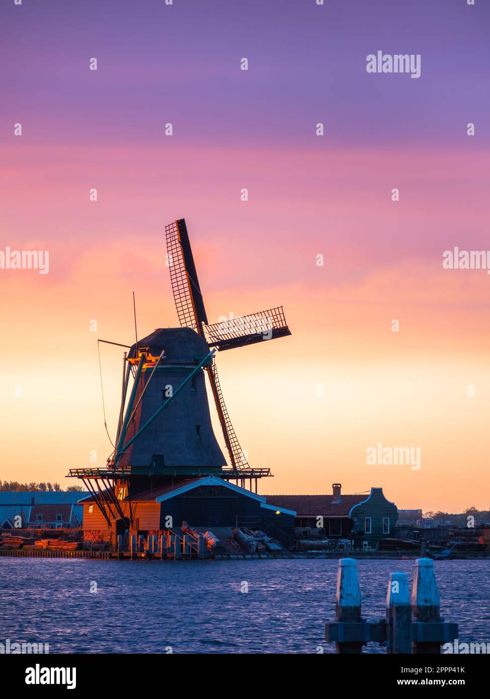 The picturesque Zaanse Schans of the Netherlands, with an iconic ...