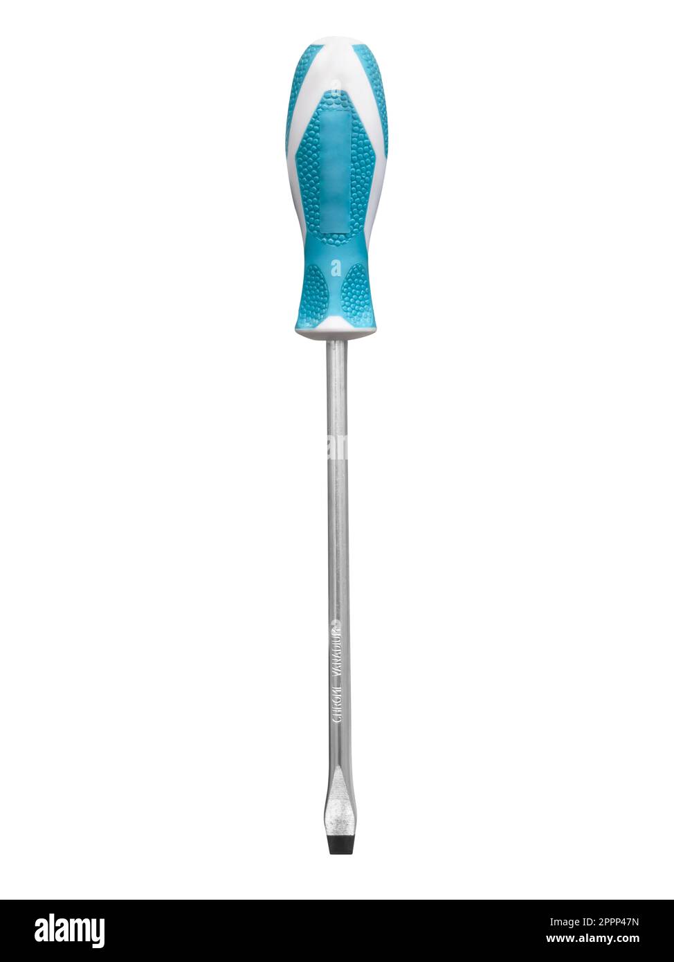 Screwdriver with plastic and rubber handle isolated on white background ...