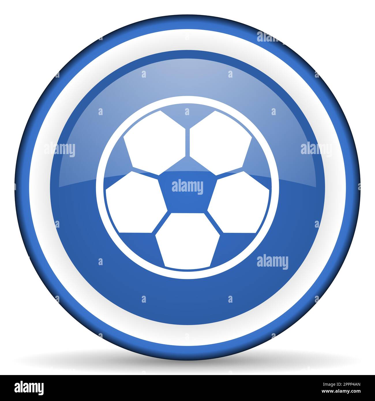 Soccer glossy web icon, blue circle button isolated on white background ...