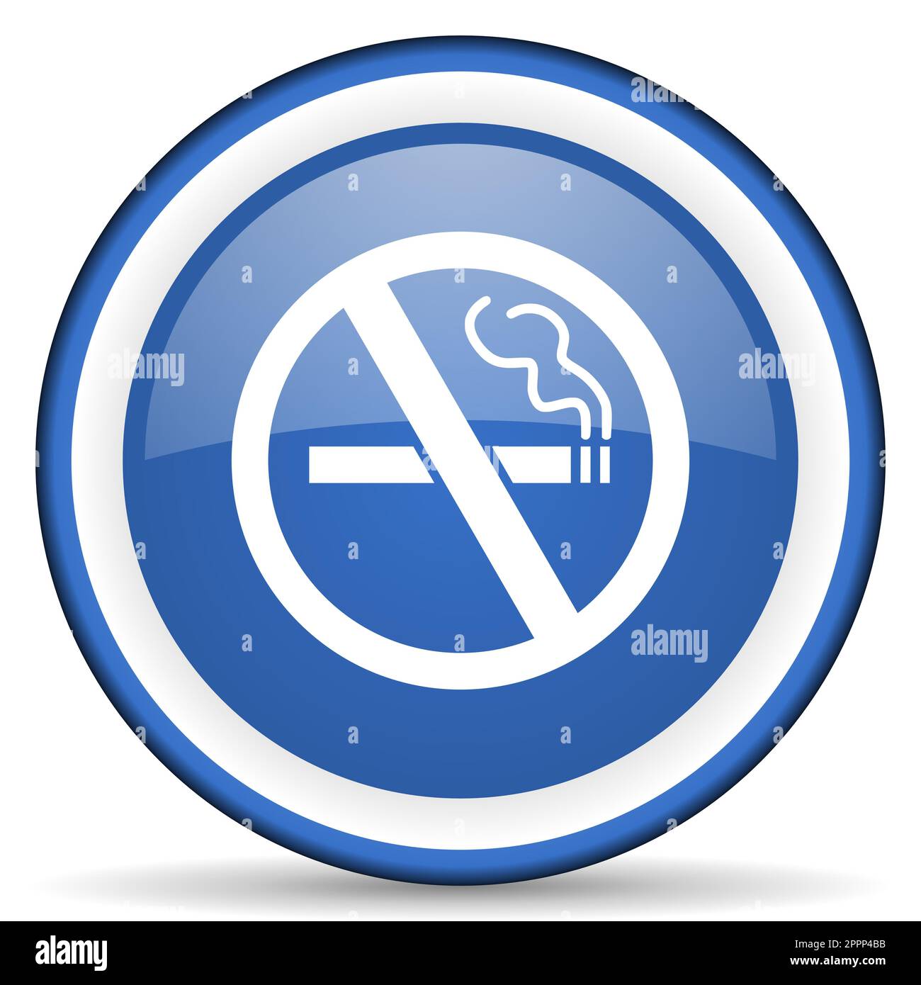 No smoking glossy web icon, blue circle button isolated on white ...