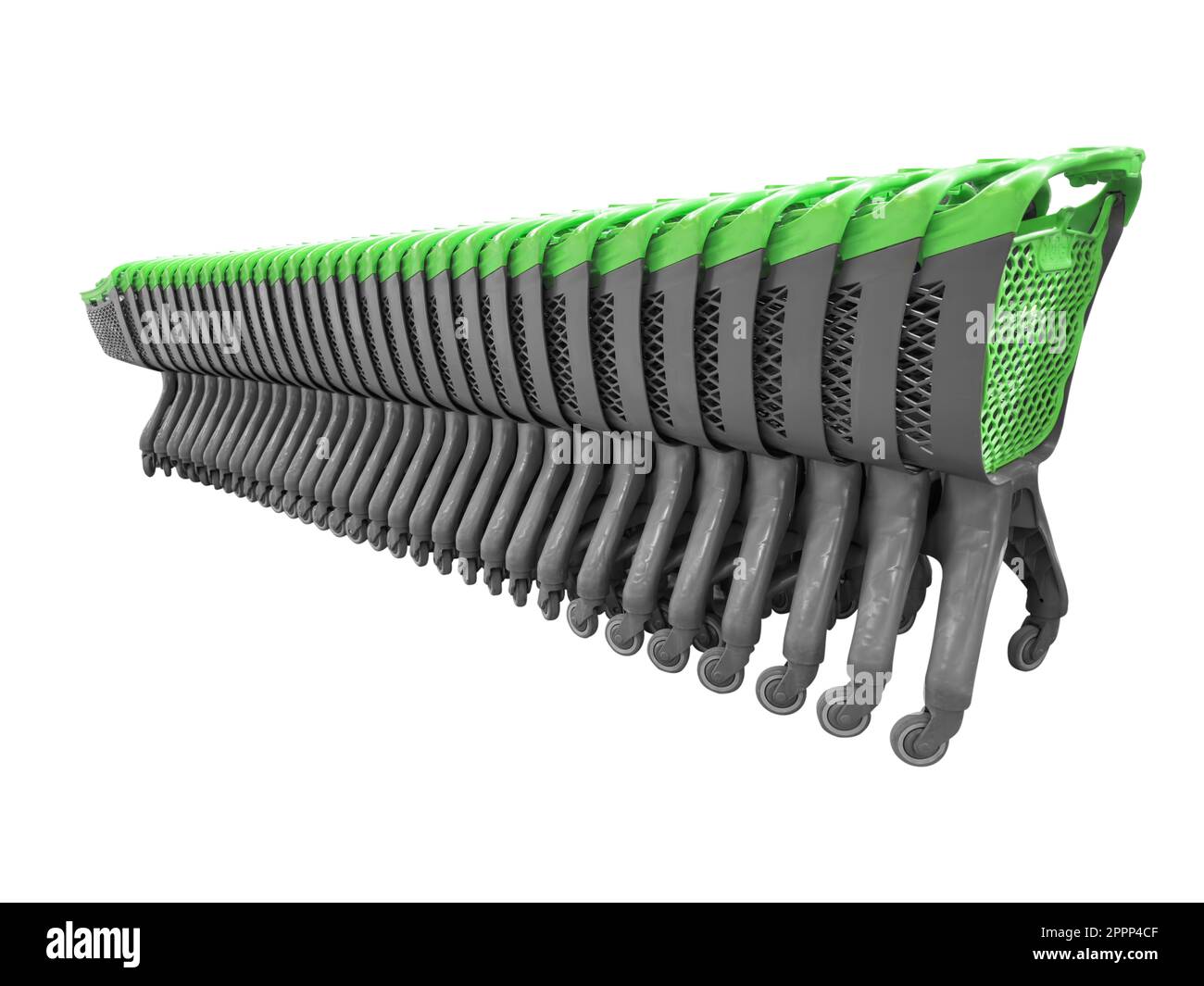 Supermarket shopping cart in a row isolated on white background ...