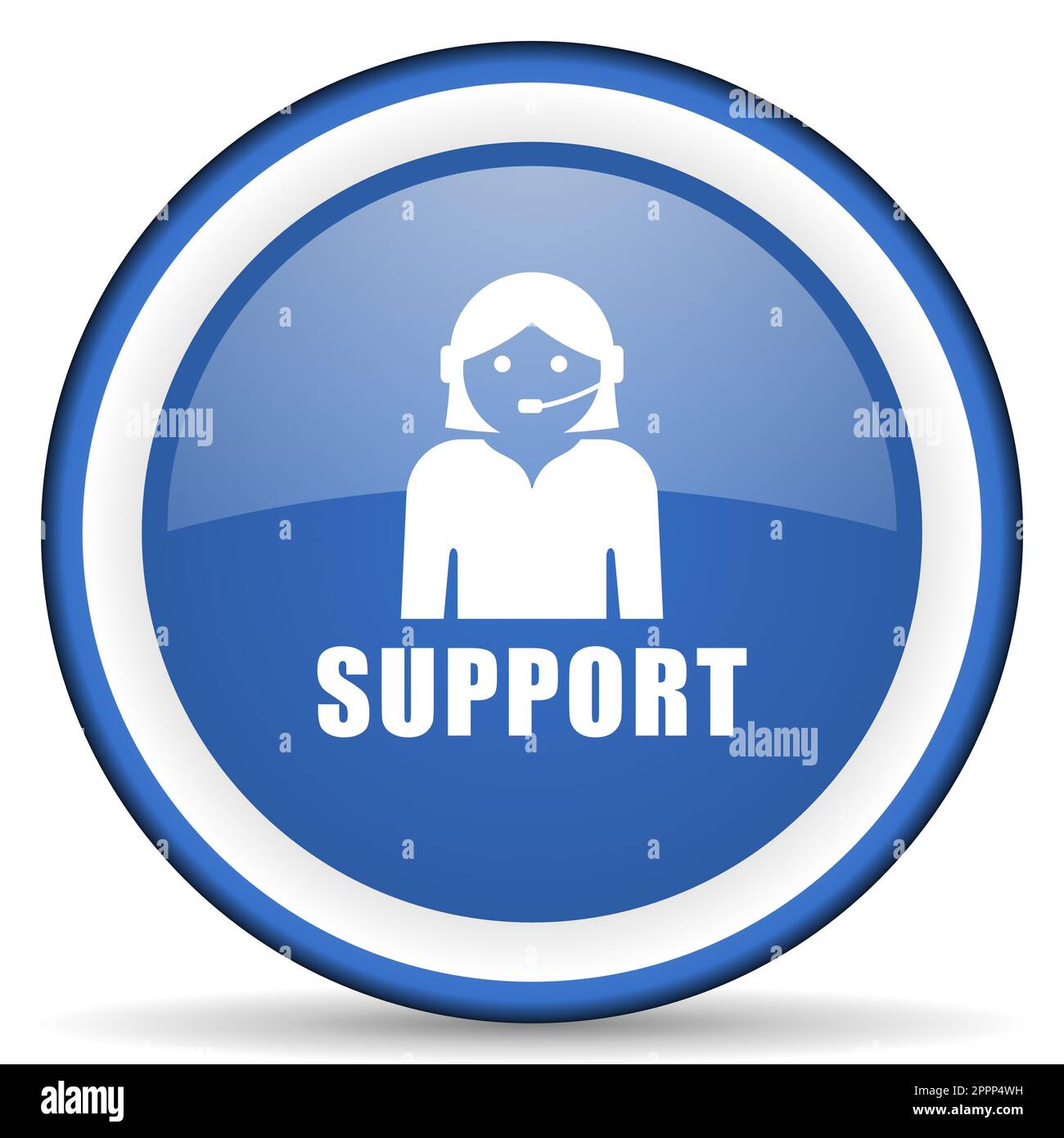 Support glossy web icon, blue circle button isolated on white ...