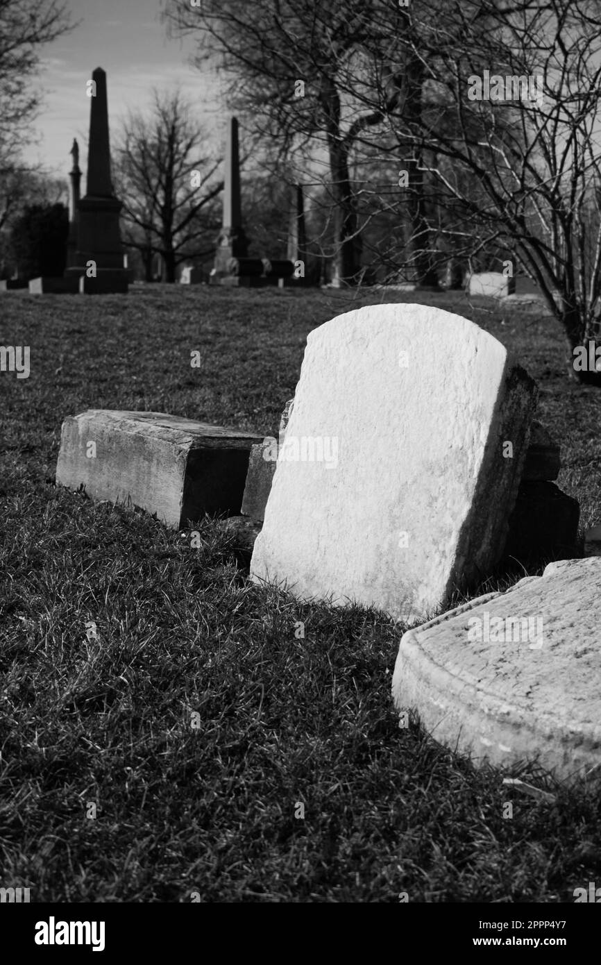 Natural stone tombstone with a blank epitaph and room for text in a ...