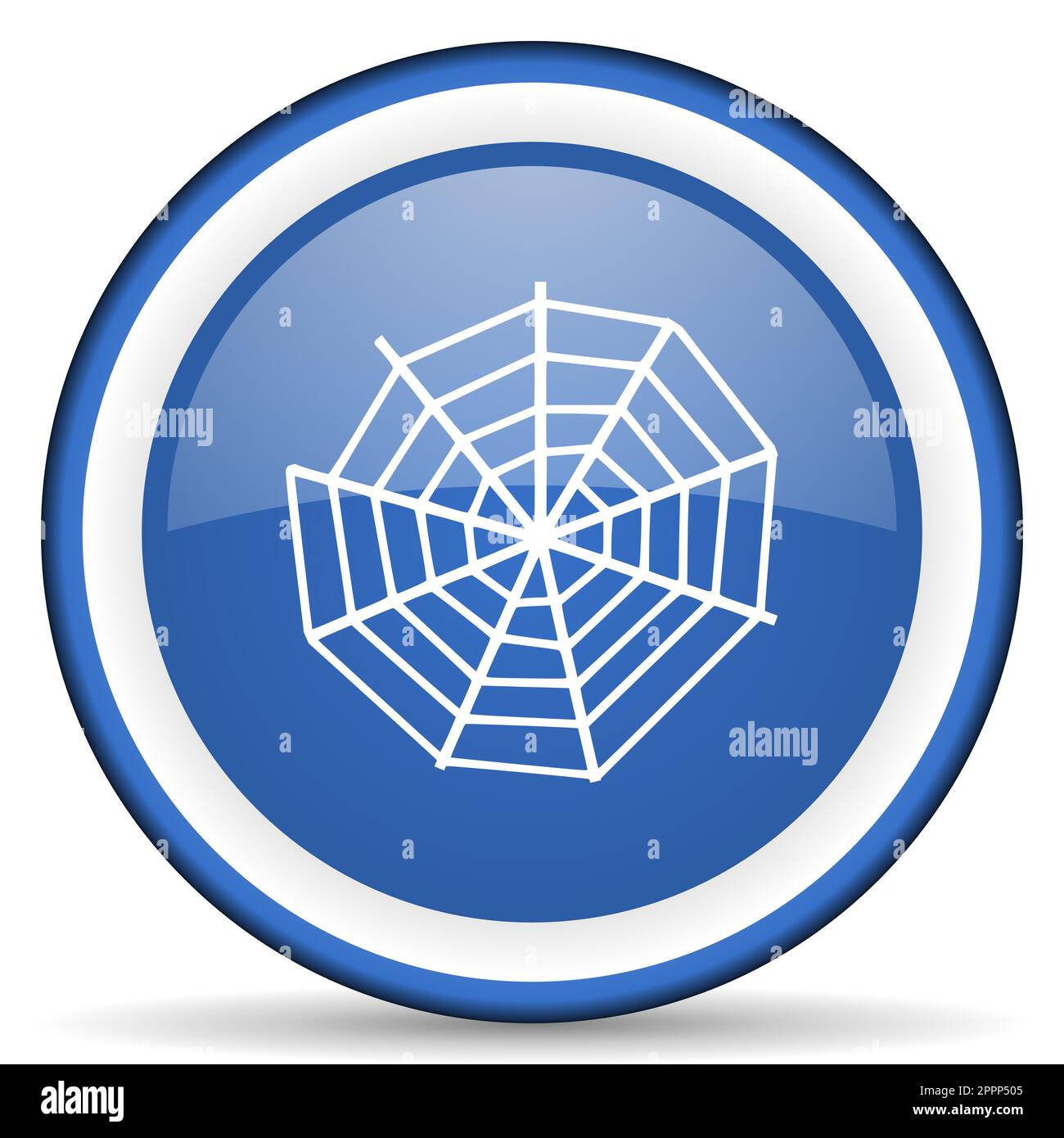 Spider web glossy web icon, blue circle button isolated on white ...