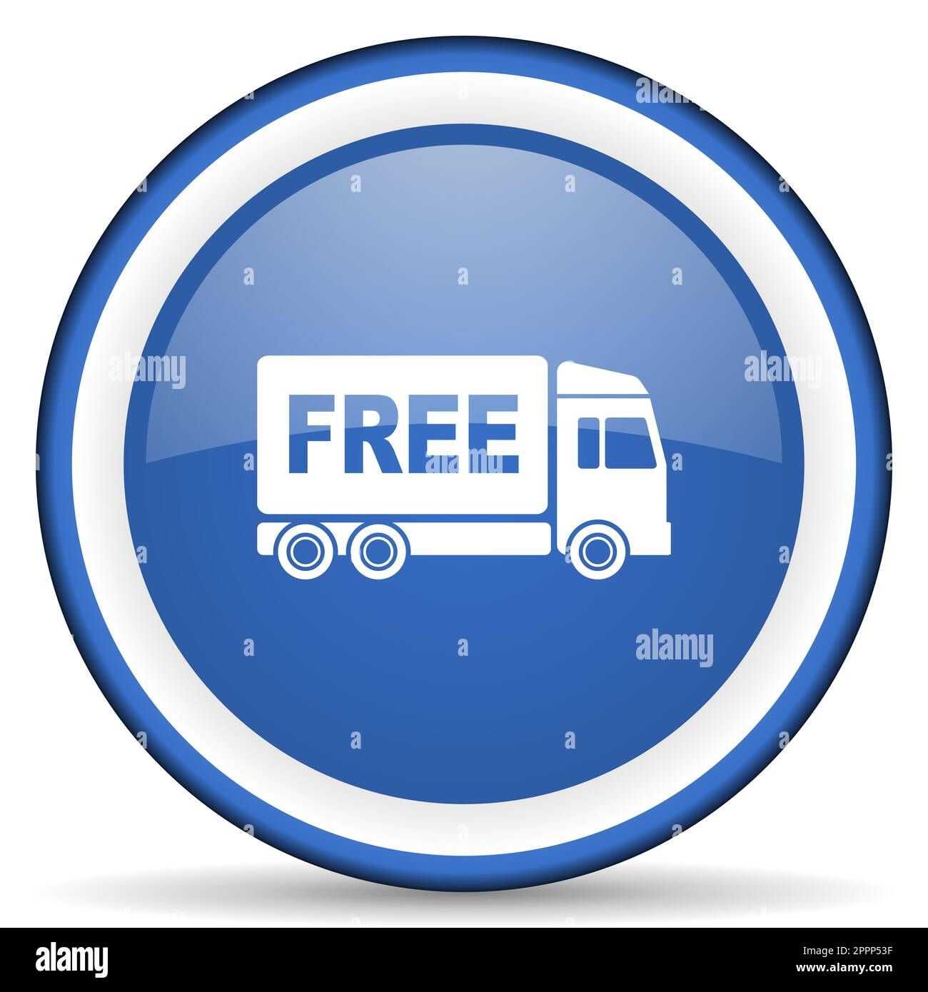 Free delivery glossy web icon, blue circle button isolated on white ...