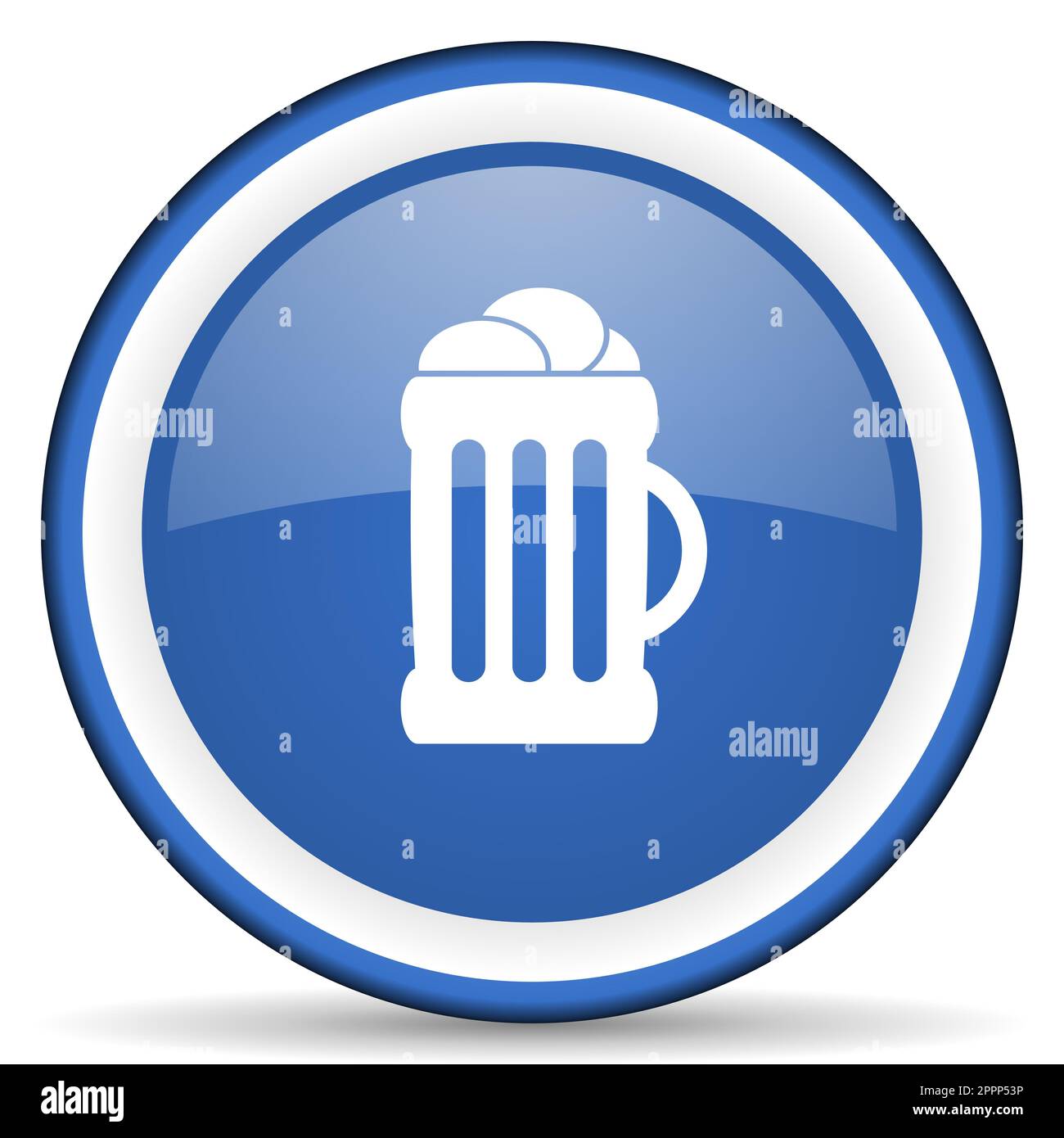 Beer glossy web icon, blue circle button isolated on white background ...