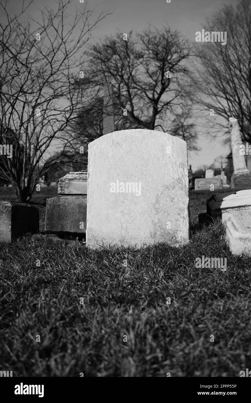 Natural stone tombstone with a blank epitaph and room for text in a ...