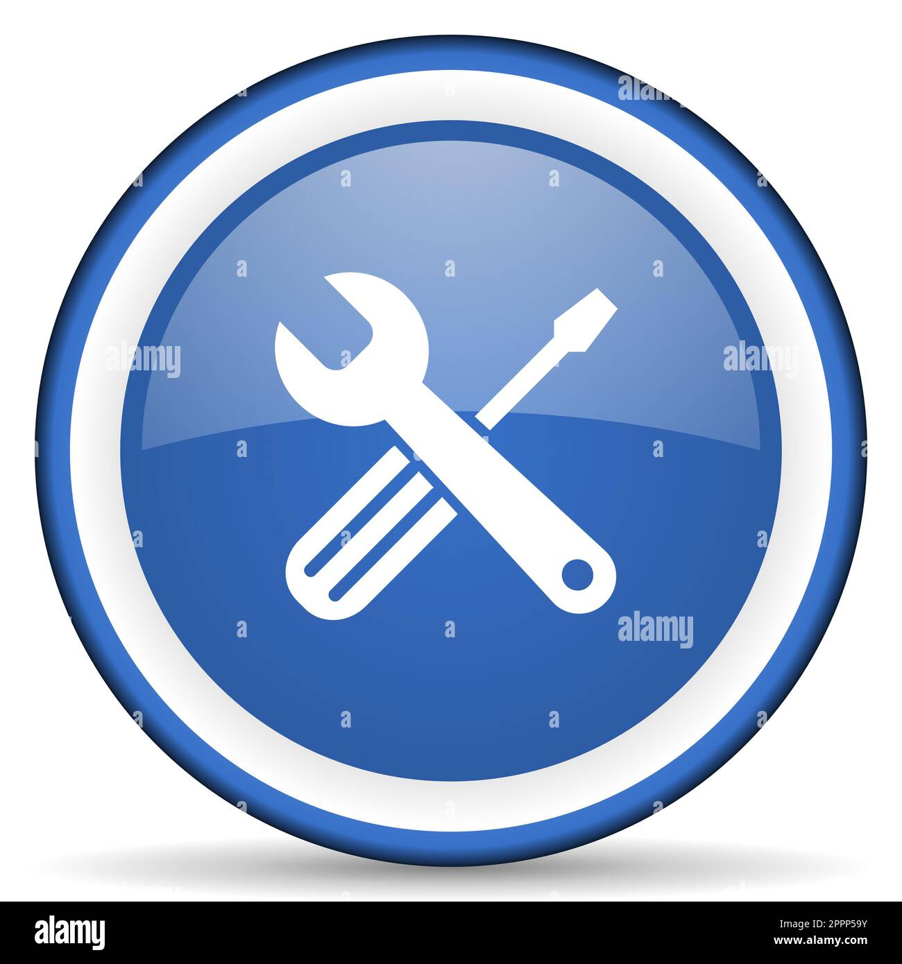 Tools glossy web icon, blue circle button isolated on white background ...