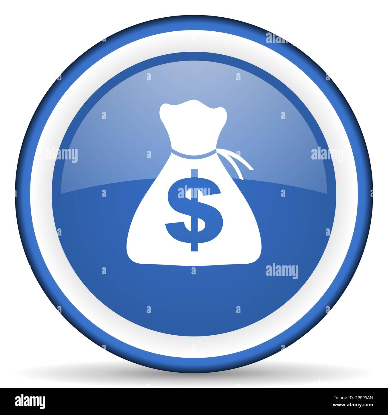 Money glossy web icon, blue circle button isolated on white background ...