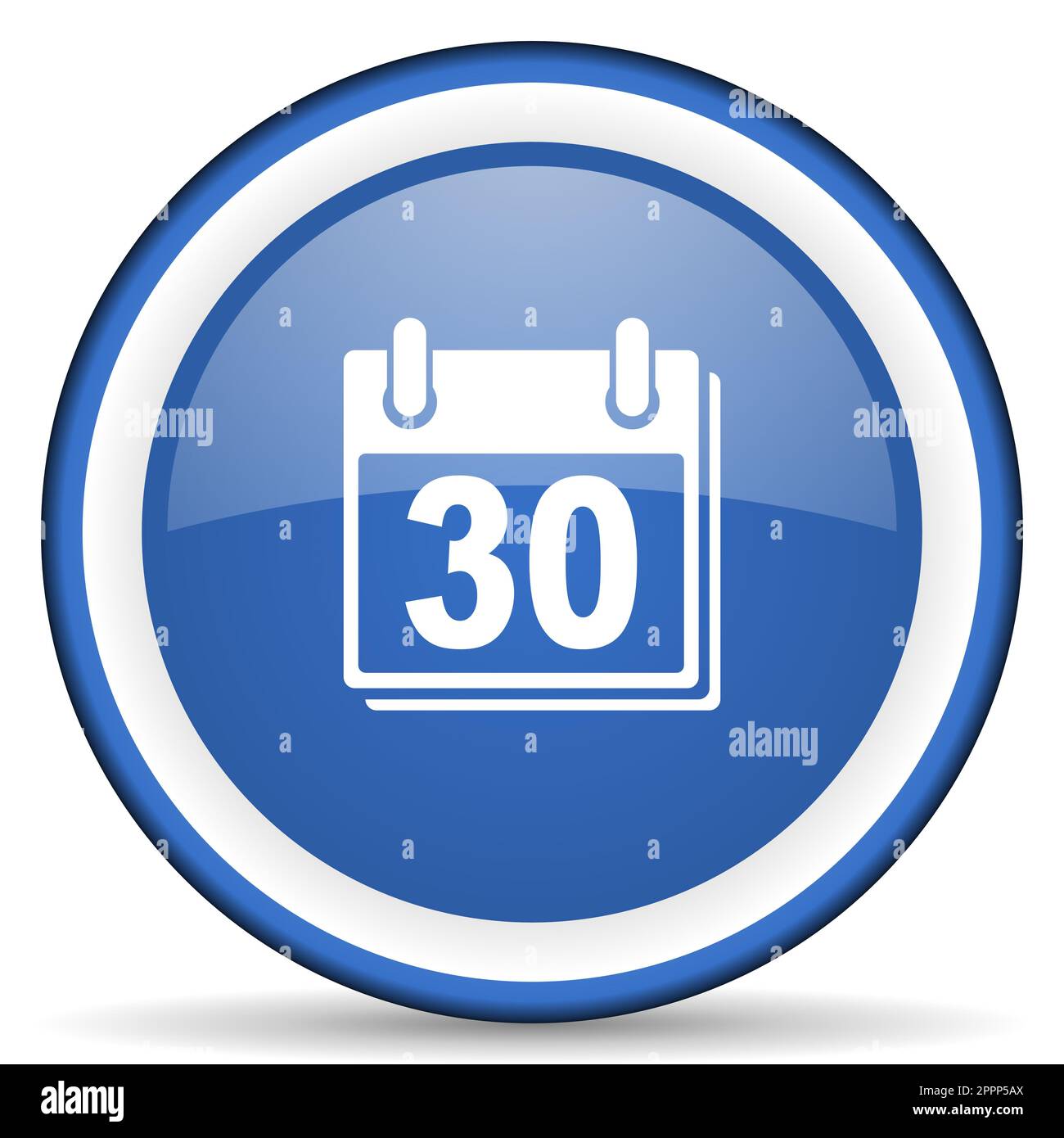 Calendar glossy web icon, blue circle button isolated on white ...