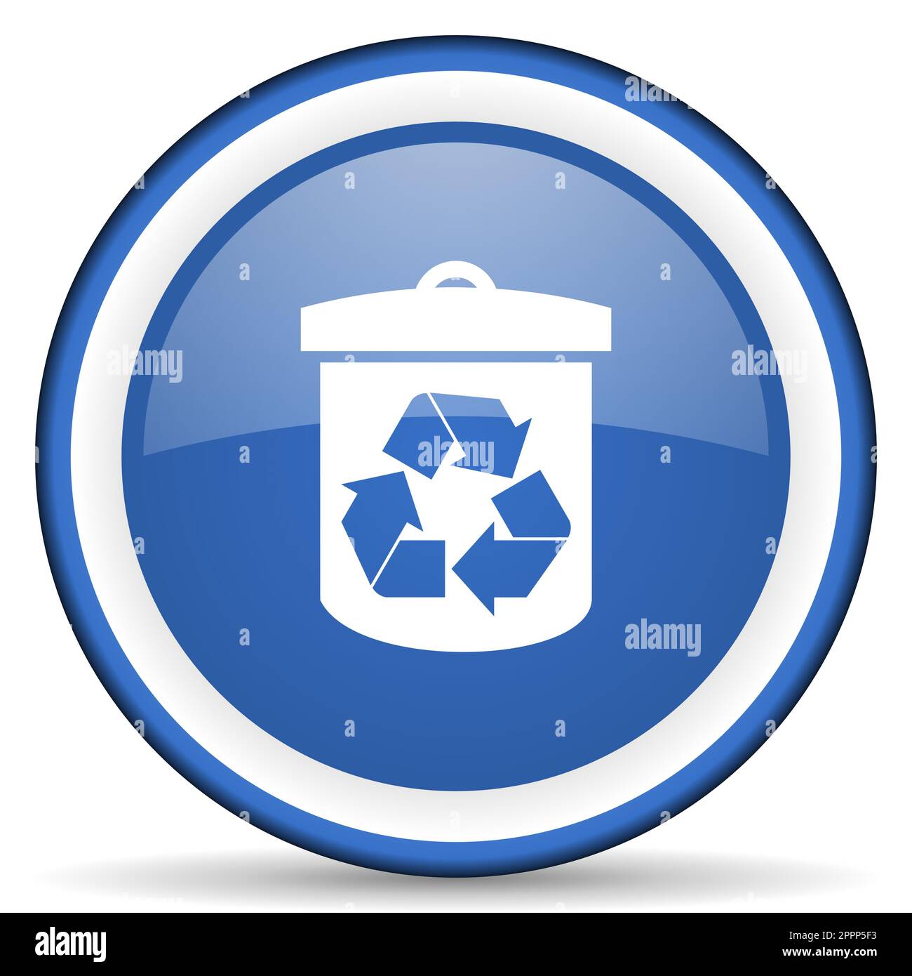 Recycle glossy web icon, blue circle button isolated on white ...