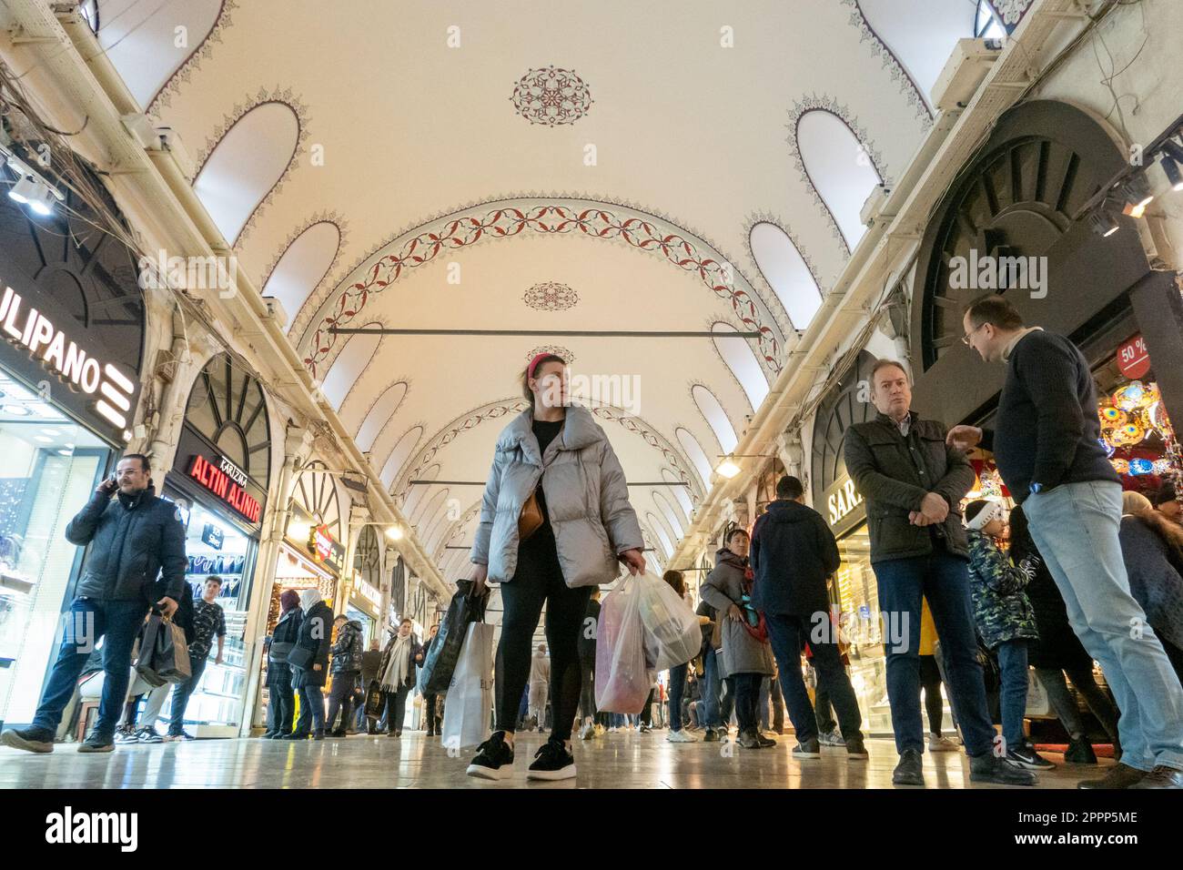 Istanbul, Turkey. 28th Feb, 2023. People explore The Grand Bazaar in ...