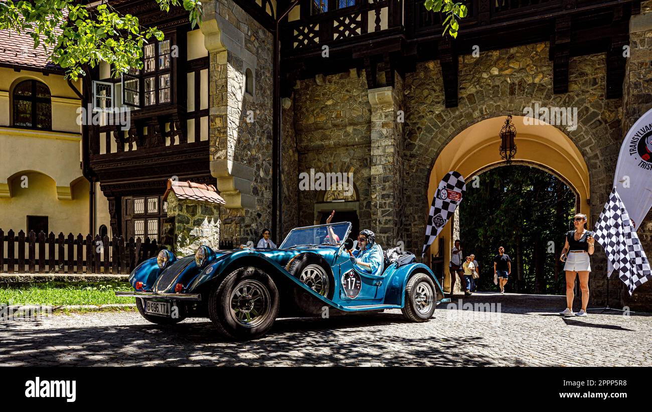 The transylvania retro car rallye at Peles Castle in Romania Stock ...