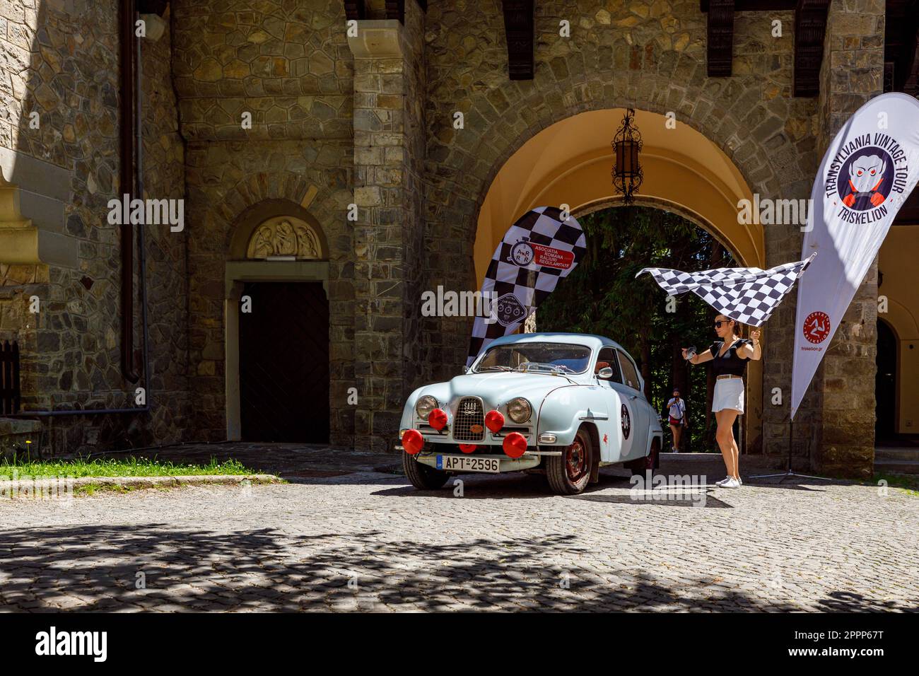 The transylvania retro car rallye at Peles Castle in Romania Stock ...