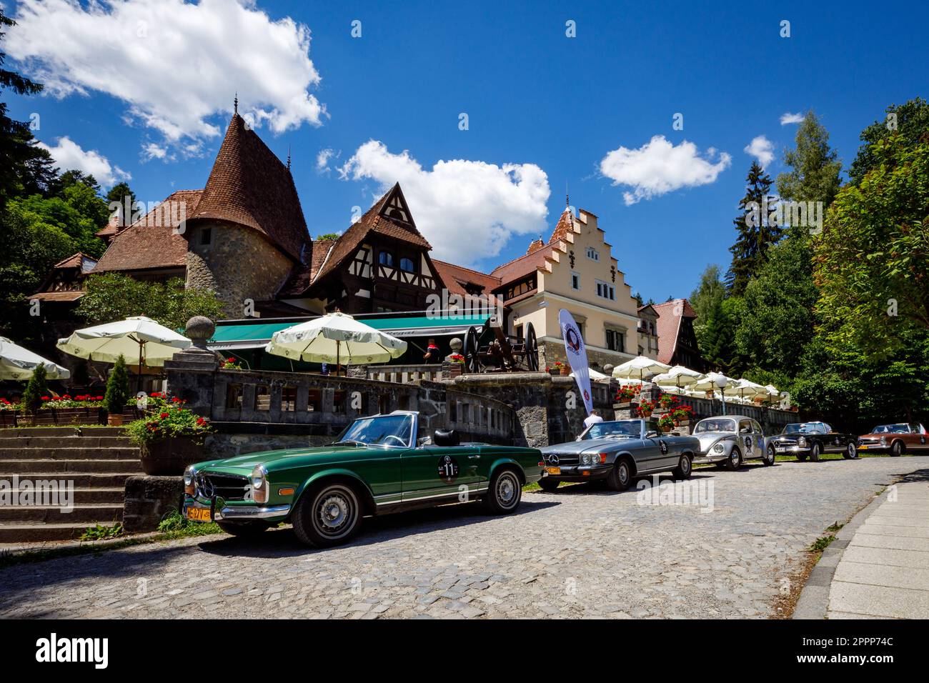 The transylvania retro car rallye at Peles Castle in Romania Stock ...