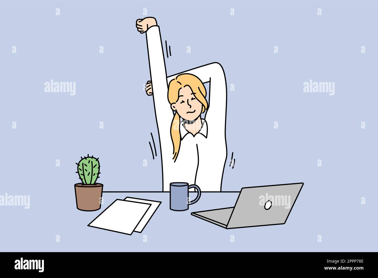 Stretching woman office desk Stock Vector Images - Alamy