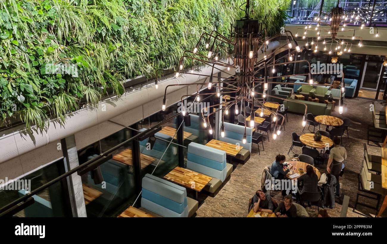 Green wall, vertical farming at "Green House" restaurant built with ...