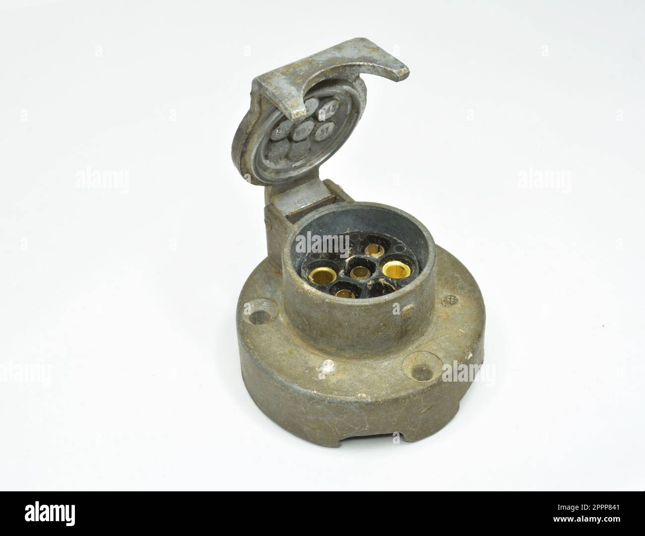 Vintage Vehicle Trailer plug on white background Stock Photo - Alamy