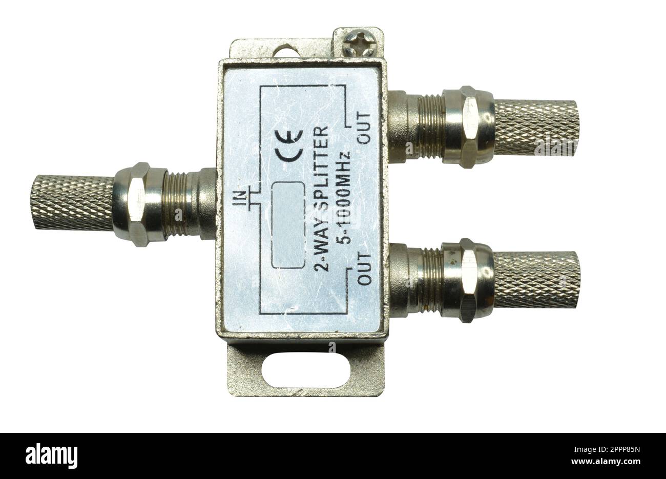 Vintage two way metal splitter on white background Stock Photo - Alamy