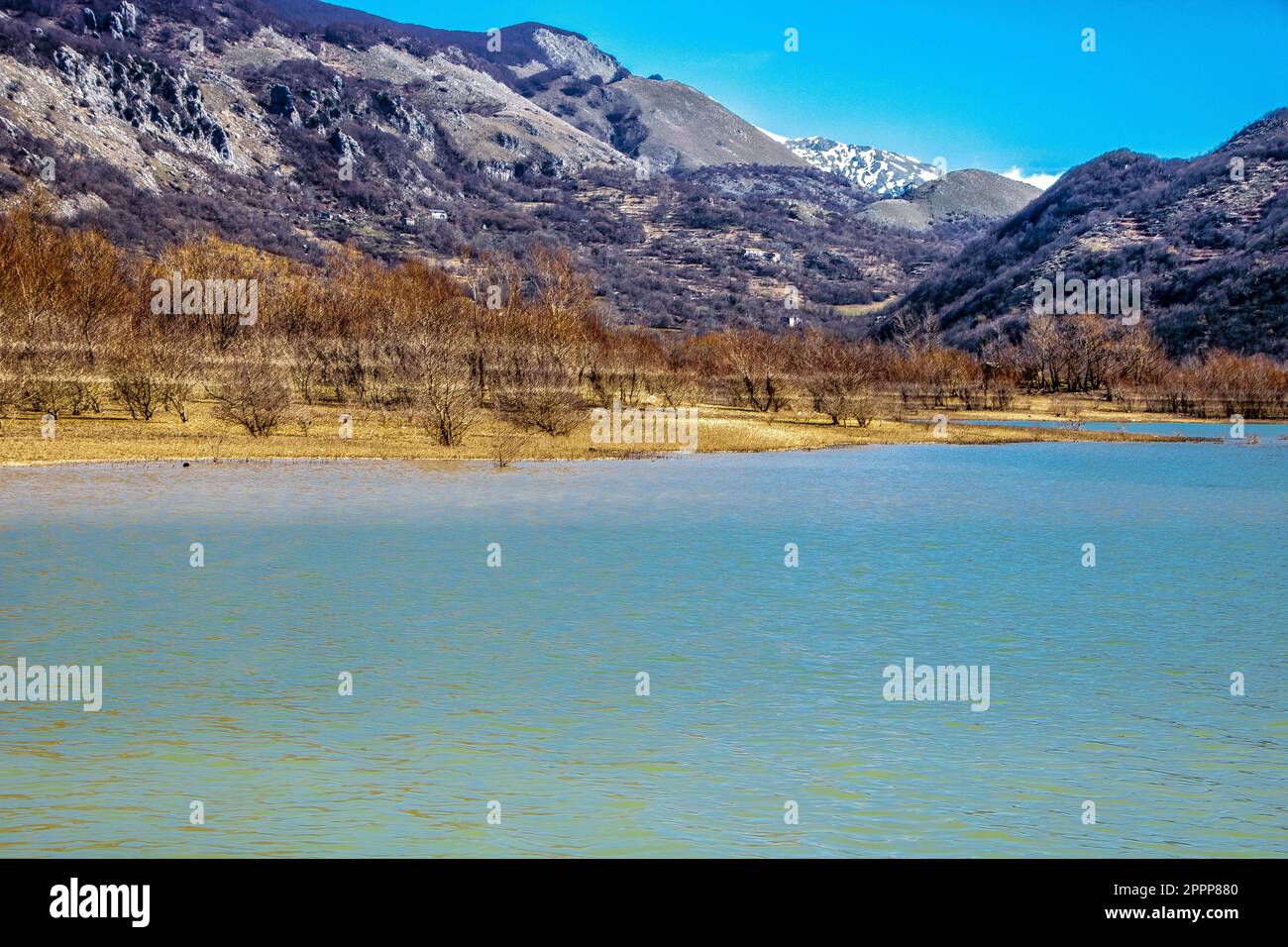 Lake Matese, the highest karst lake in Italy. It is at the foot of Mt ...