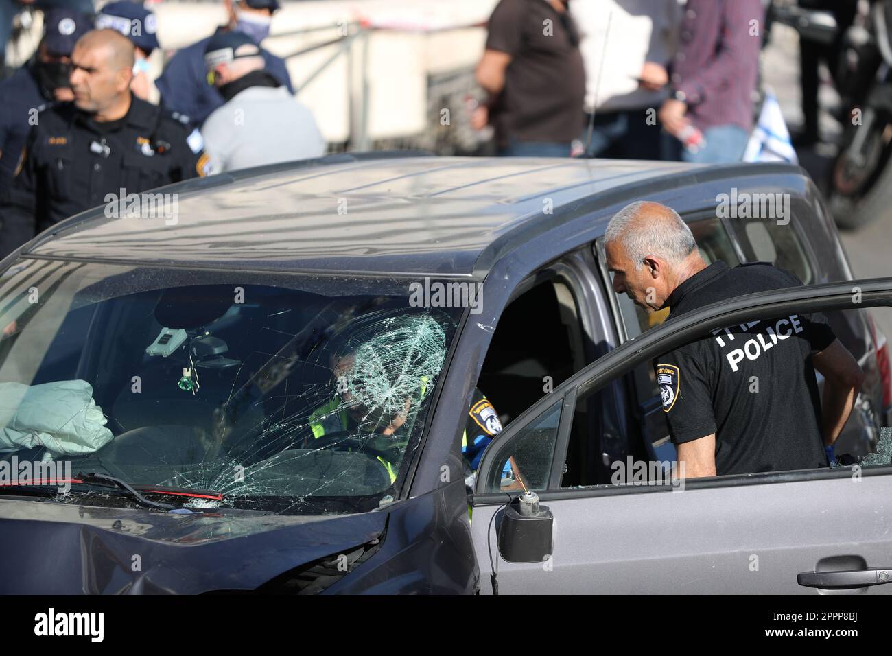 Jerusalem 24th Apr 2023 Police Work At The Scene Of A Car Ramming
