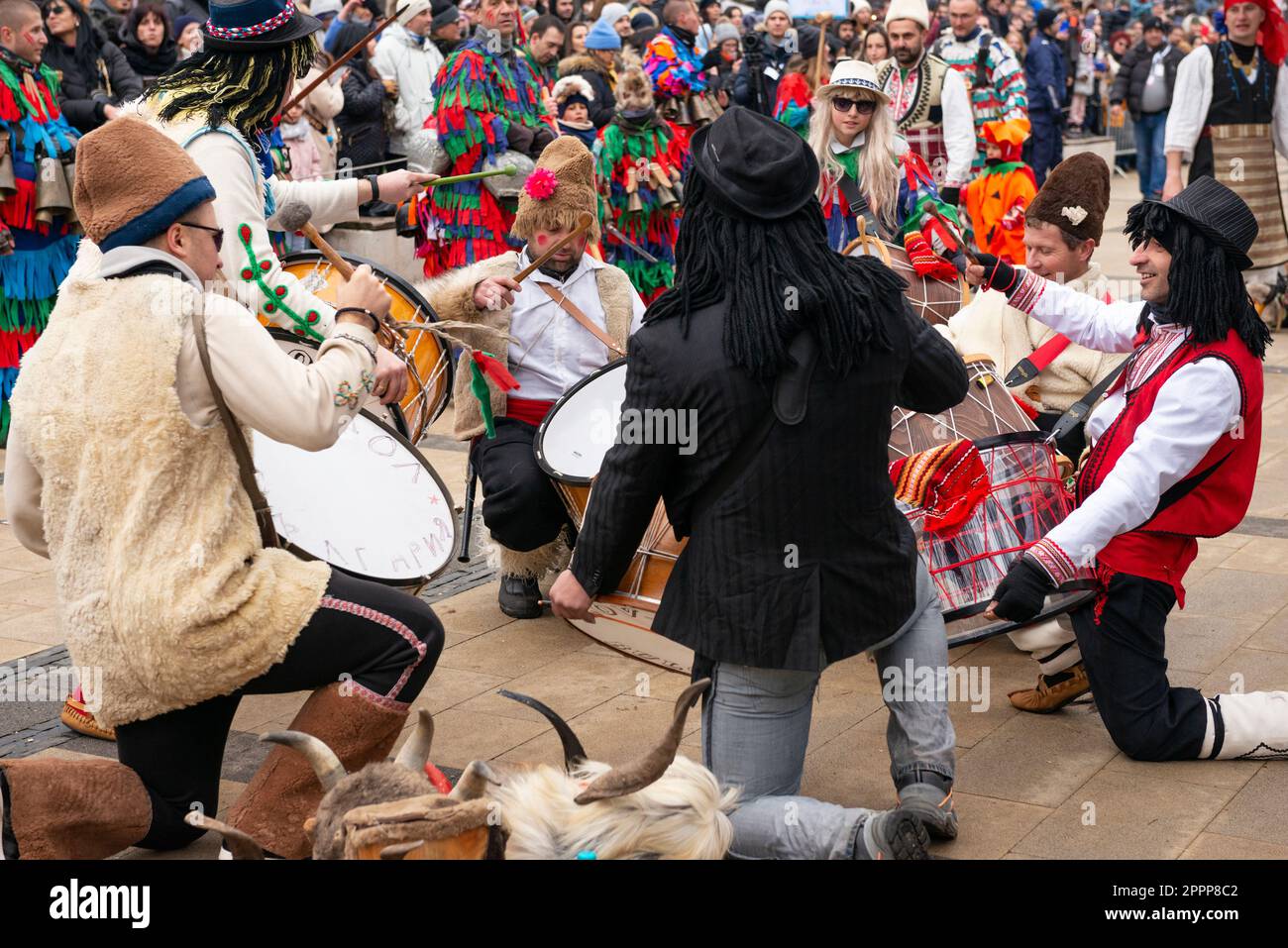 Group of drummers musicians performing at the Surva International ...