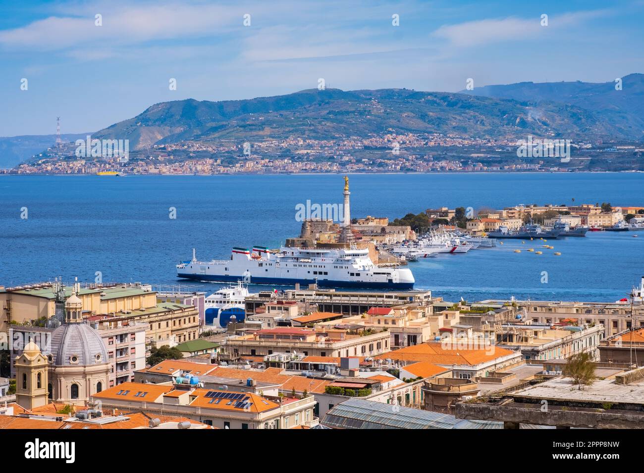 The Strait of Messina between Sicily and Italy. View from Messina town ...