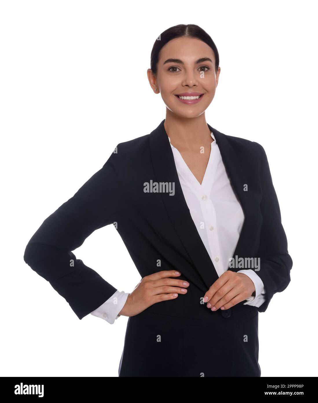 Portrait of hostess in uniform on white background Stock Photo - Alamy
