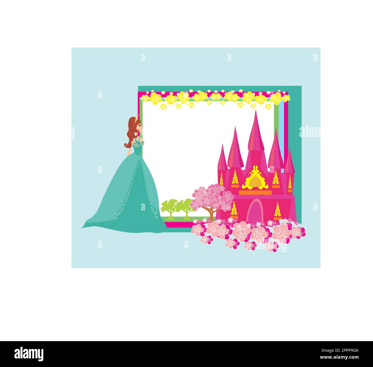 Beautiful young princess in front of her castle - abstract frame Stock ...