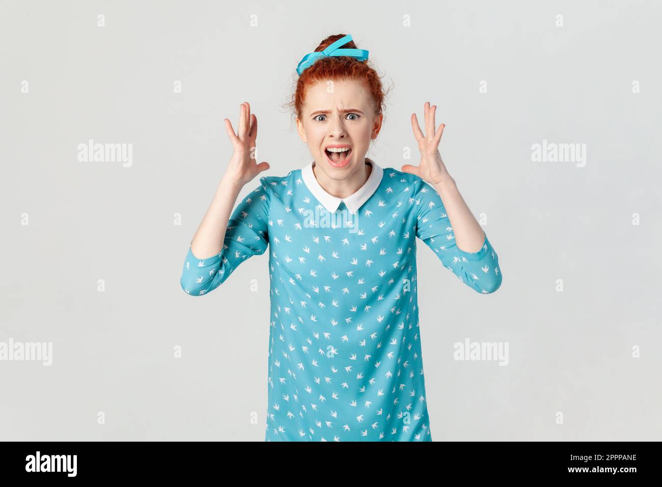 Portrait of angry depressed ginger woman arguing with her husband ...