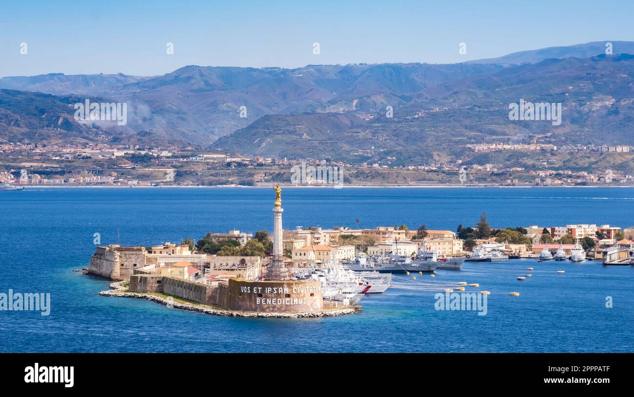 The Strait of Messina between Sicily and Italy. View from Messina town ...