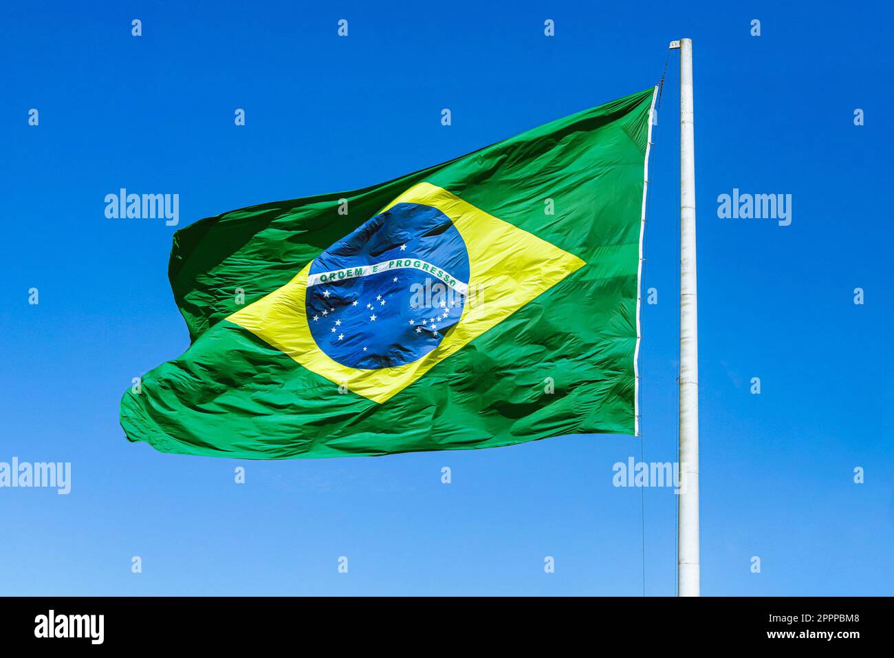 Flag of Brazil, country located on the American continent, on a blue ...