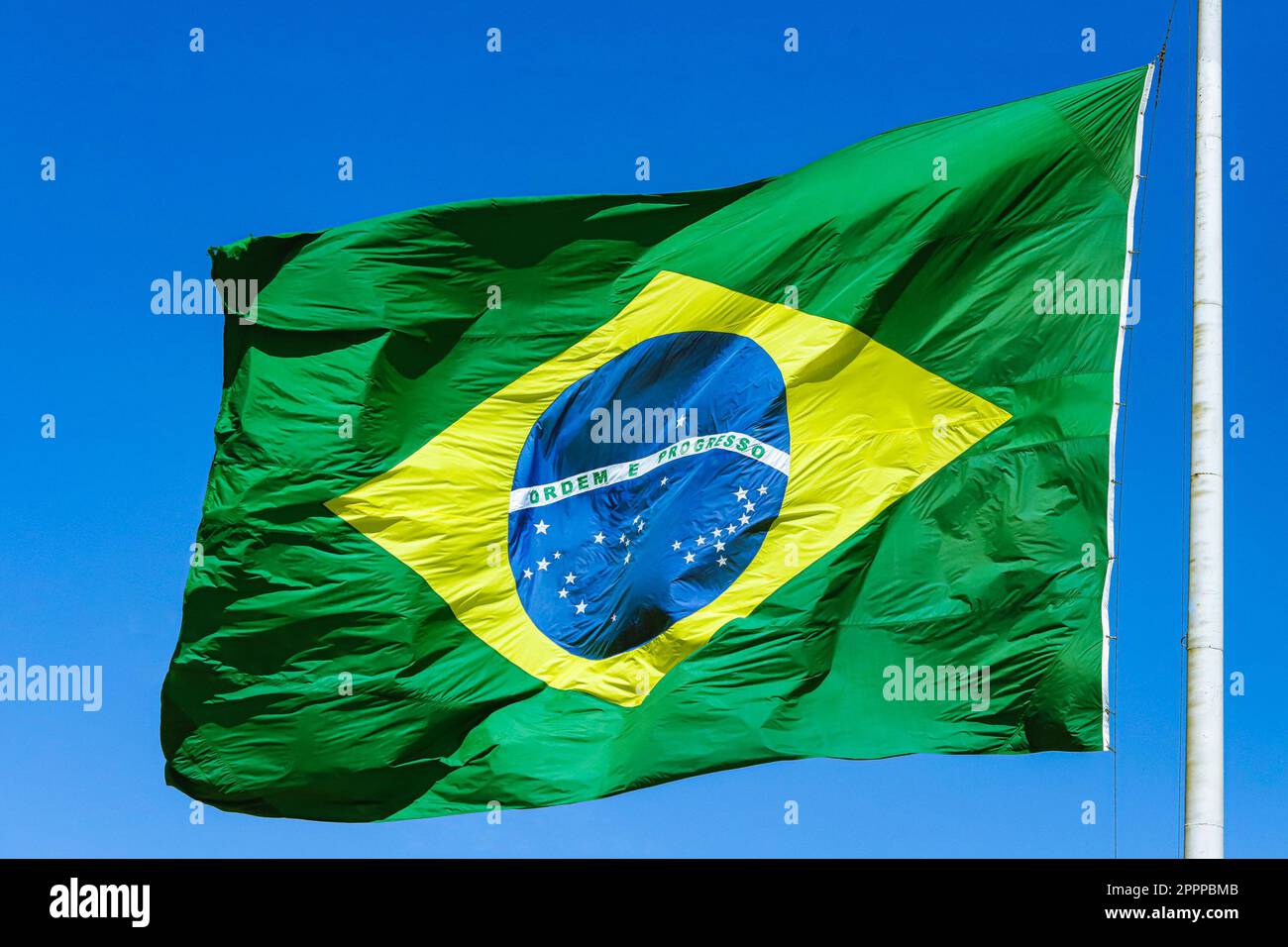 Flag of Brazil, country located on the American continent, on a blue ...