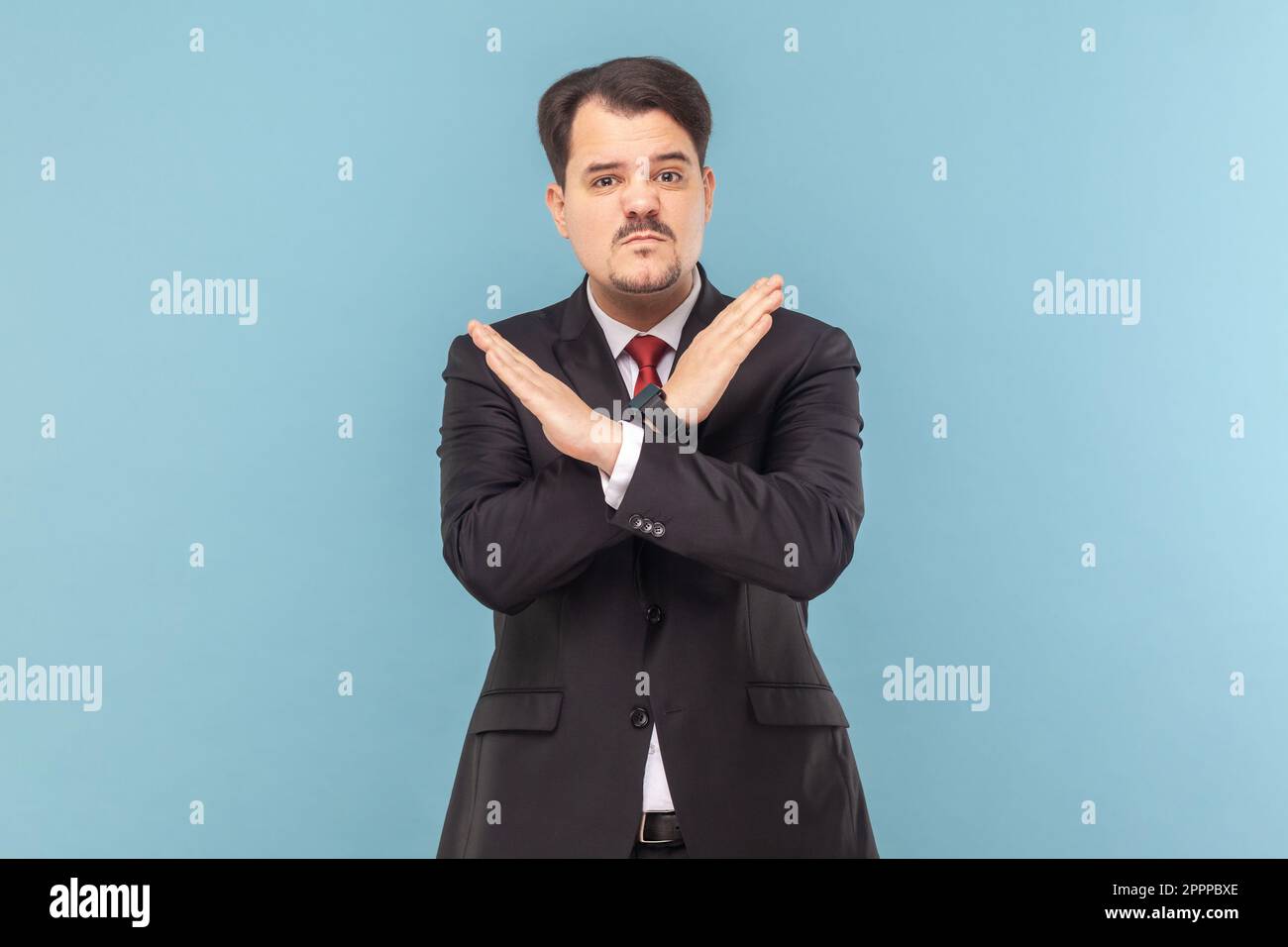 Portrait of angry upset man with mustache standing standing with ...