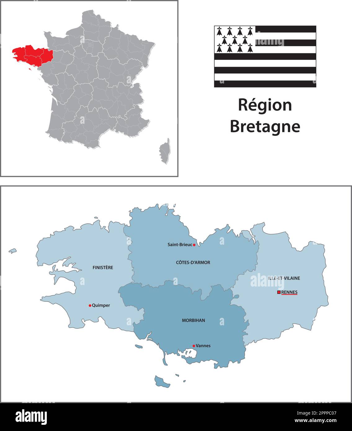 Administrative vector map with flag of French region Brittany Stock ...