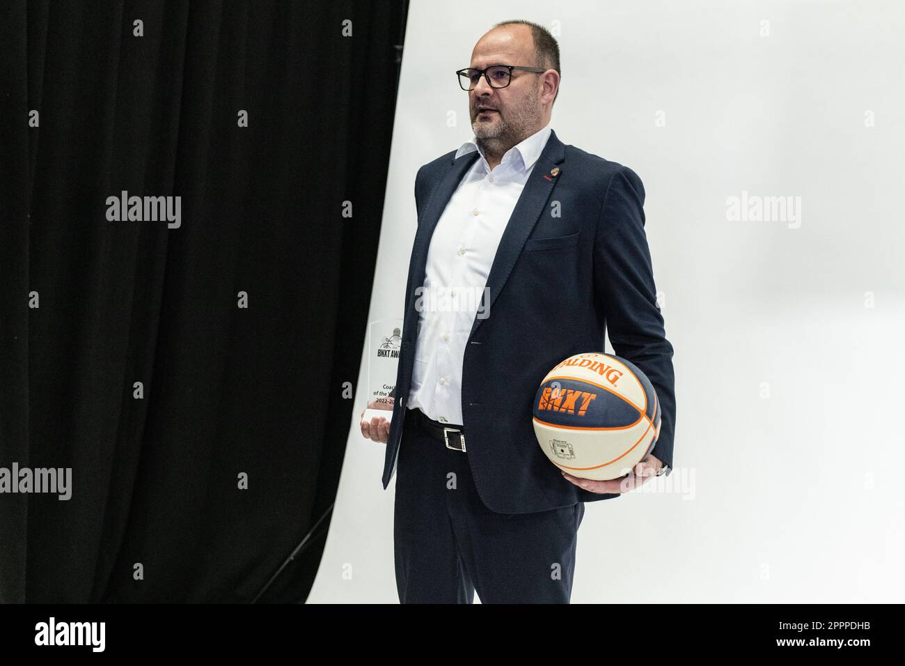 Antwerp's head coach Ivica Skelin pictured with his award during the ...