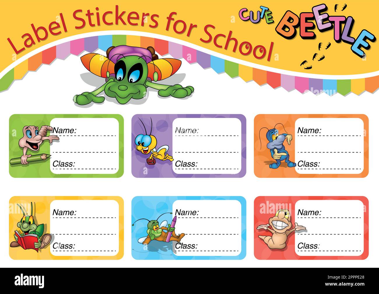 Set of School Labels with Cute Beetles Stock Vector Image & Art - Alamy