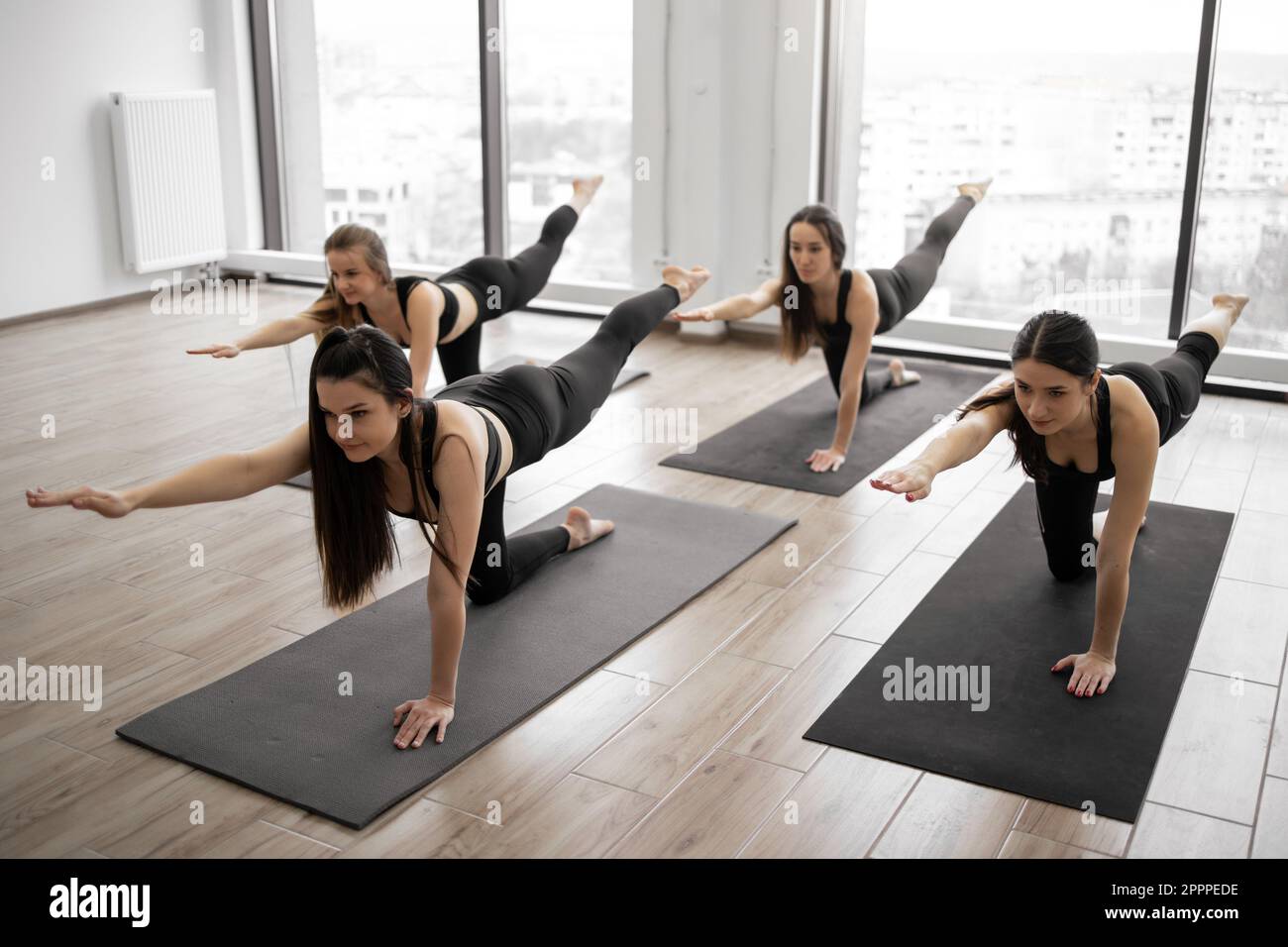 Attractive sporty females in activewear posing in Dandayamana ...