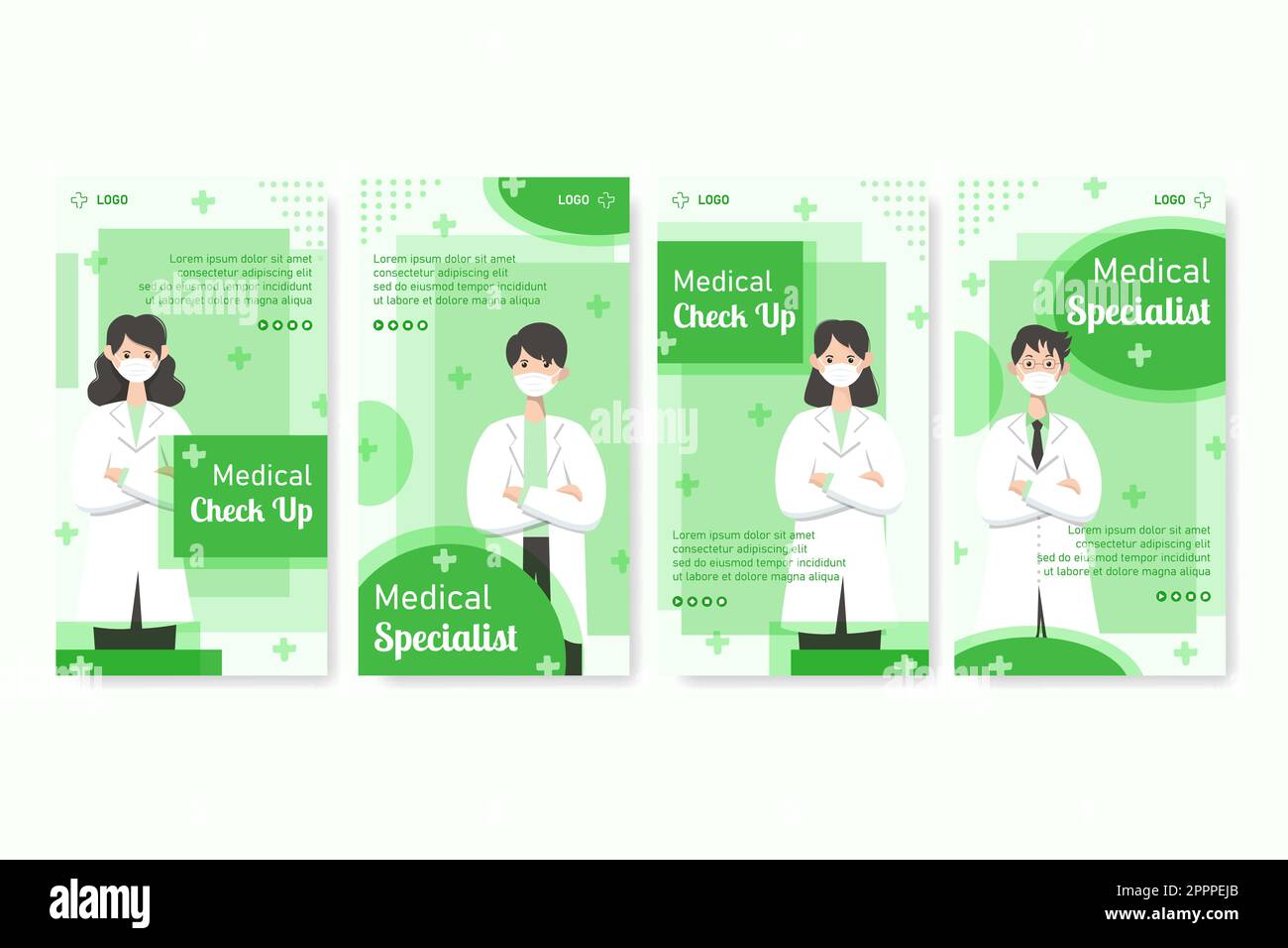 Medical Healthcare Flat Design Illustration Stories Editable of Square ...