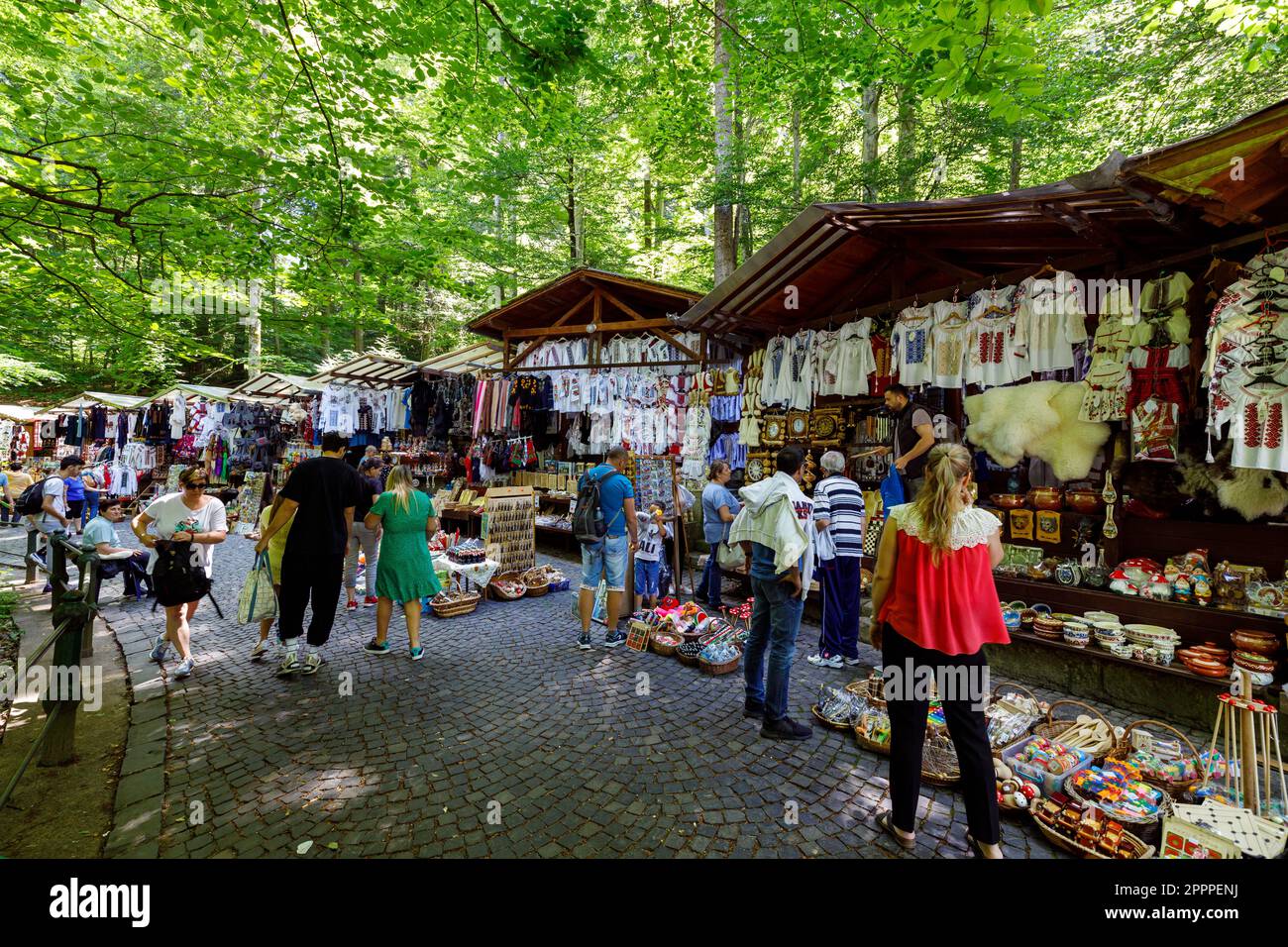 Tourist and souvenir shops at Peles Castle in romania Stock Photo - Alamy