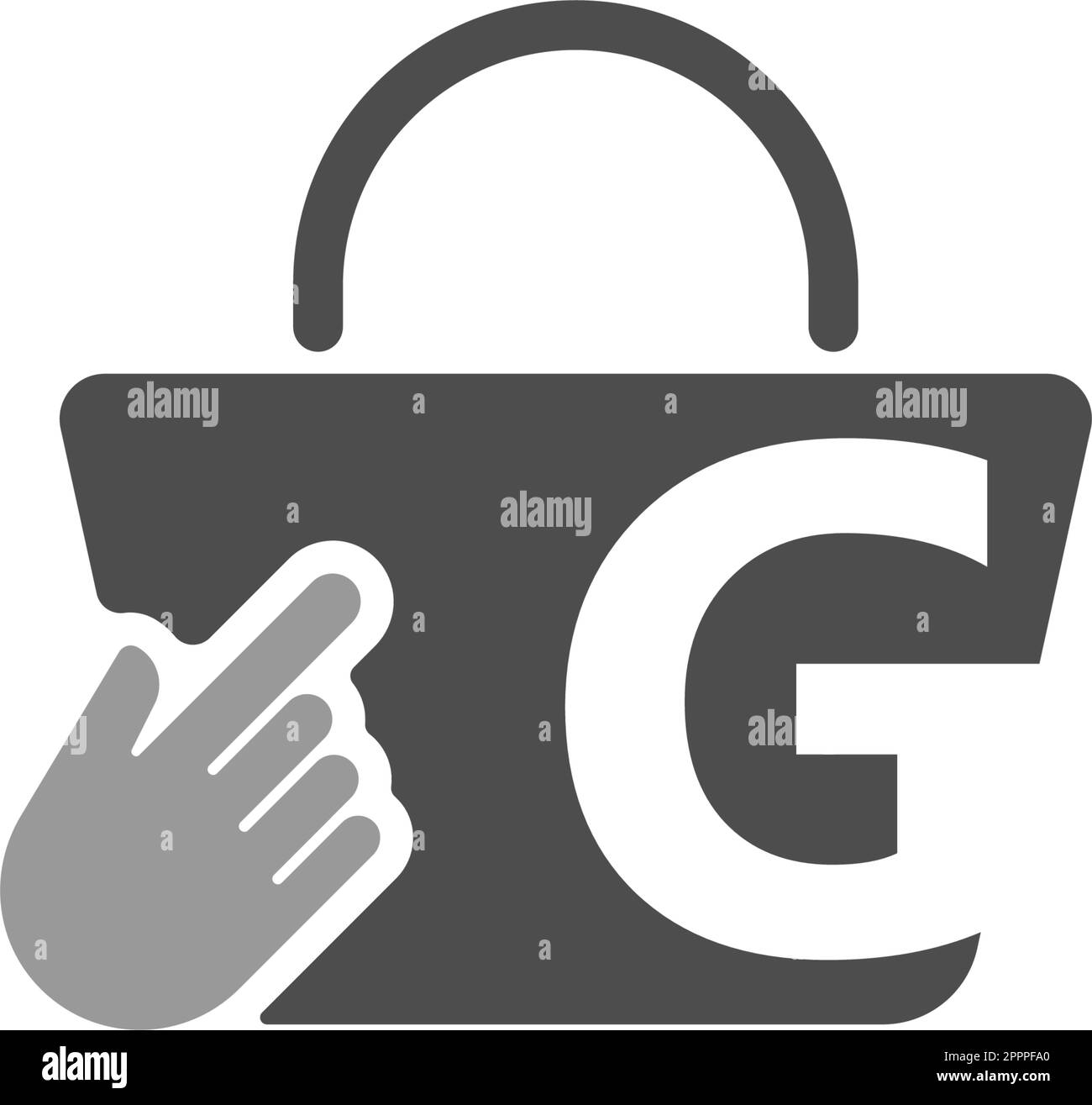 Online shopping bag, cursor click hand icon with letter G Stock Vector ...